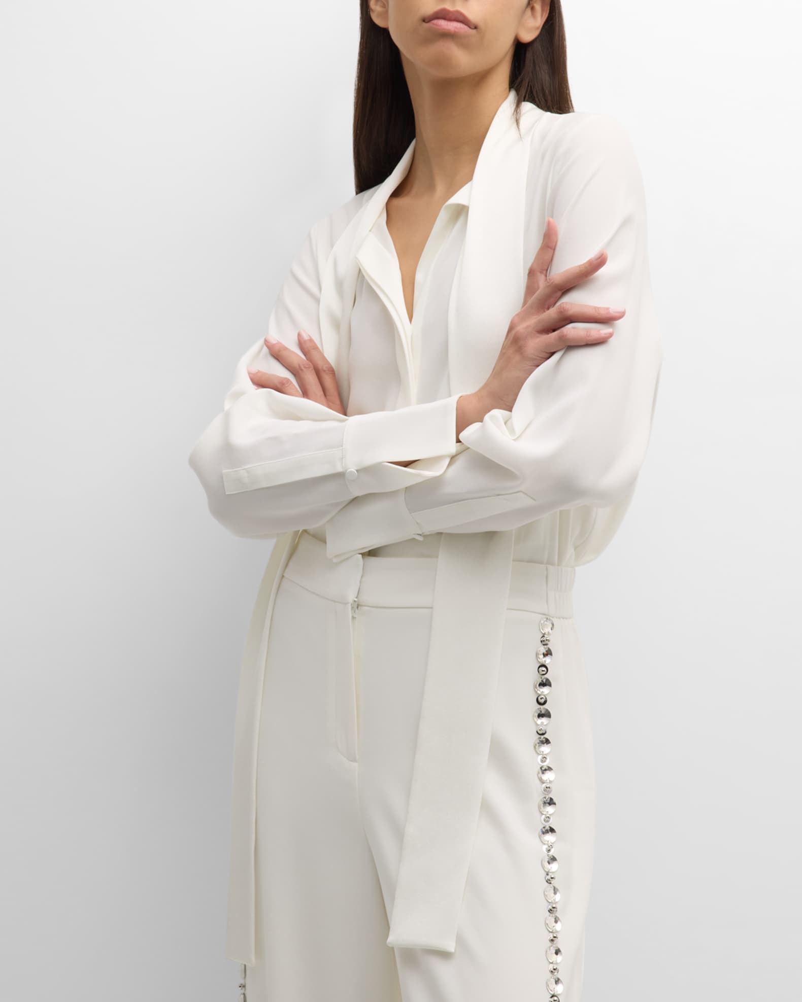 Kobi Halperin Addie Tie-Neck Button-Down Blouse | Neiman Marcus