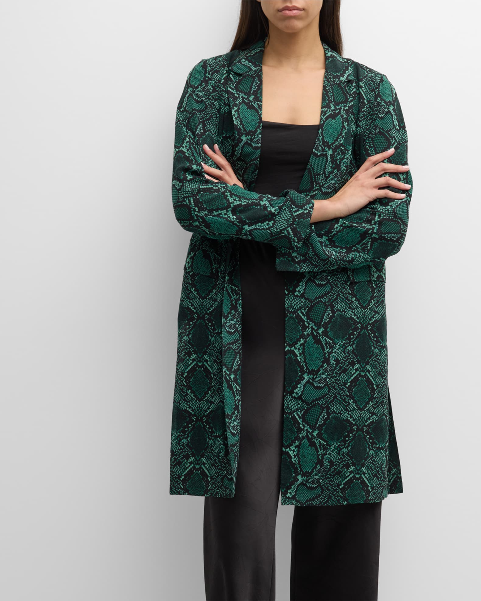 Kobi Halperin Leah Snakeskin-Print Side-Slit Coat | Neiman Marcus