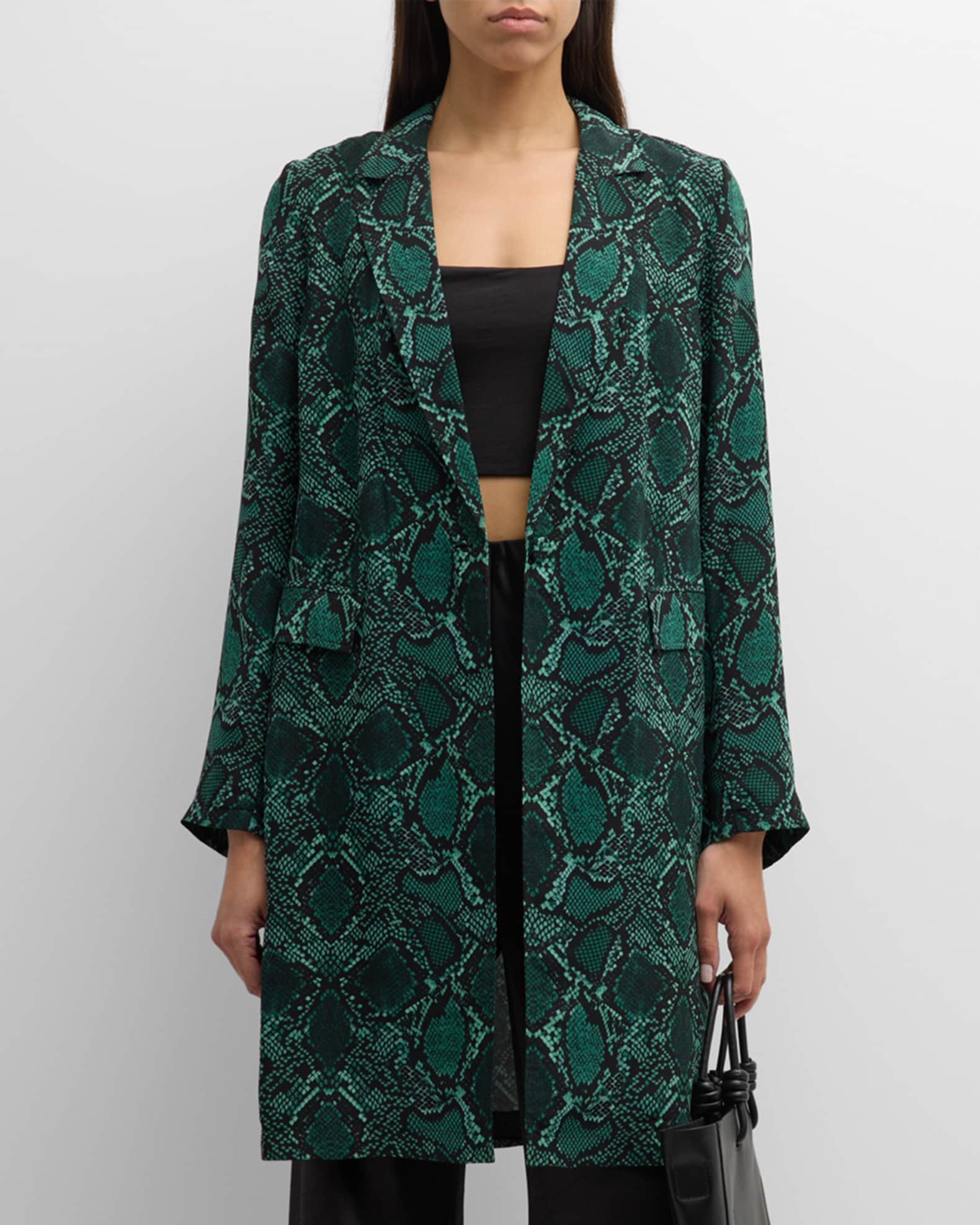 Kobi Halperin Leah Snakeskin-Print Side-Slit Coat | Neiman Marcus