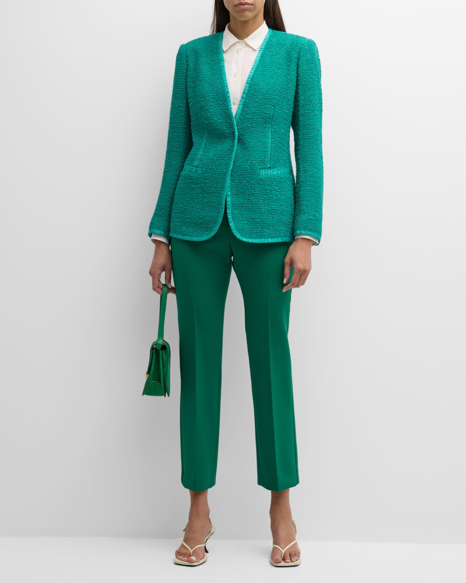 Kobi Halperin Evangeline V-Neck Snap-Front Tweed Jacket | Neiman Marcus