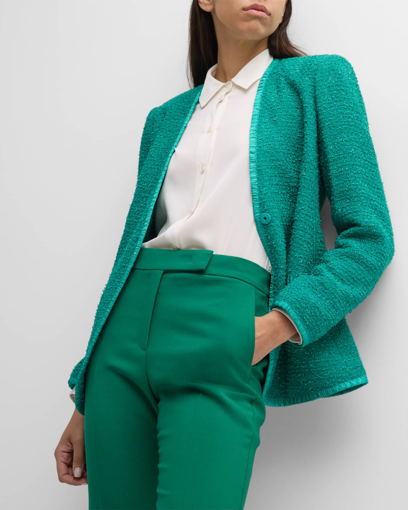 Kobi Halperin Evangeline V-Neck Snap-Front Tweed Jacket | Neiman Marcus