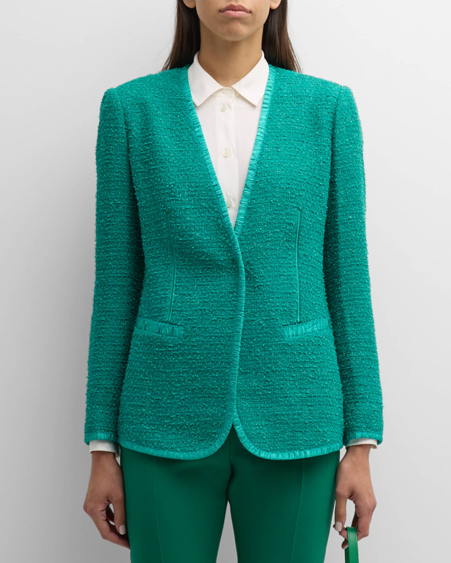 Kobi Halperin Evangeline V-Neck Snap-Front Tweed Jacket | Neiman Marcus