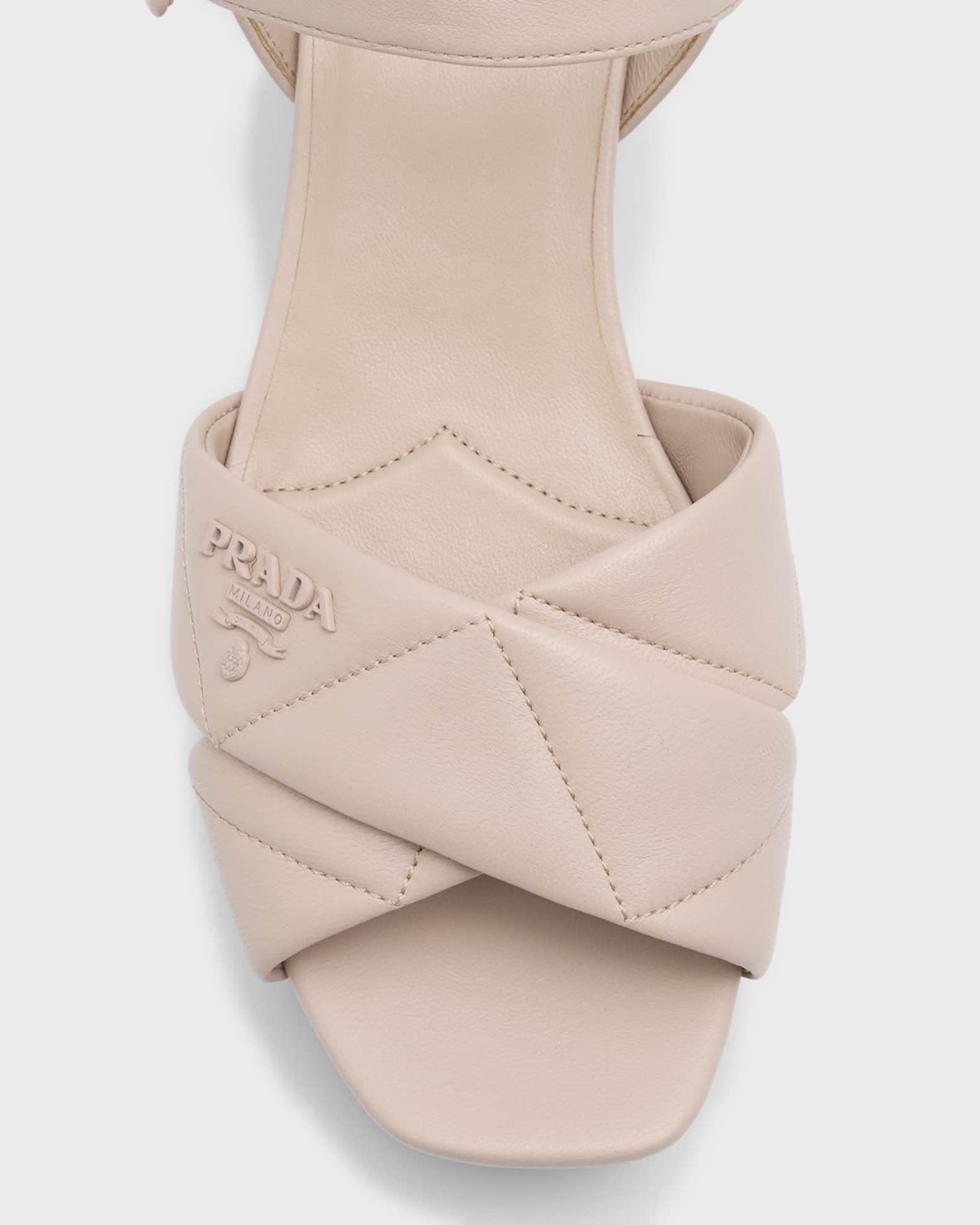 Prada Quilted Leather Ankle-Strap Platform Sandals | Neiman Marcus