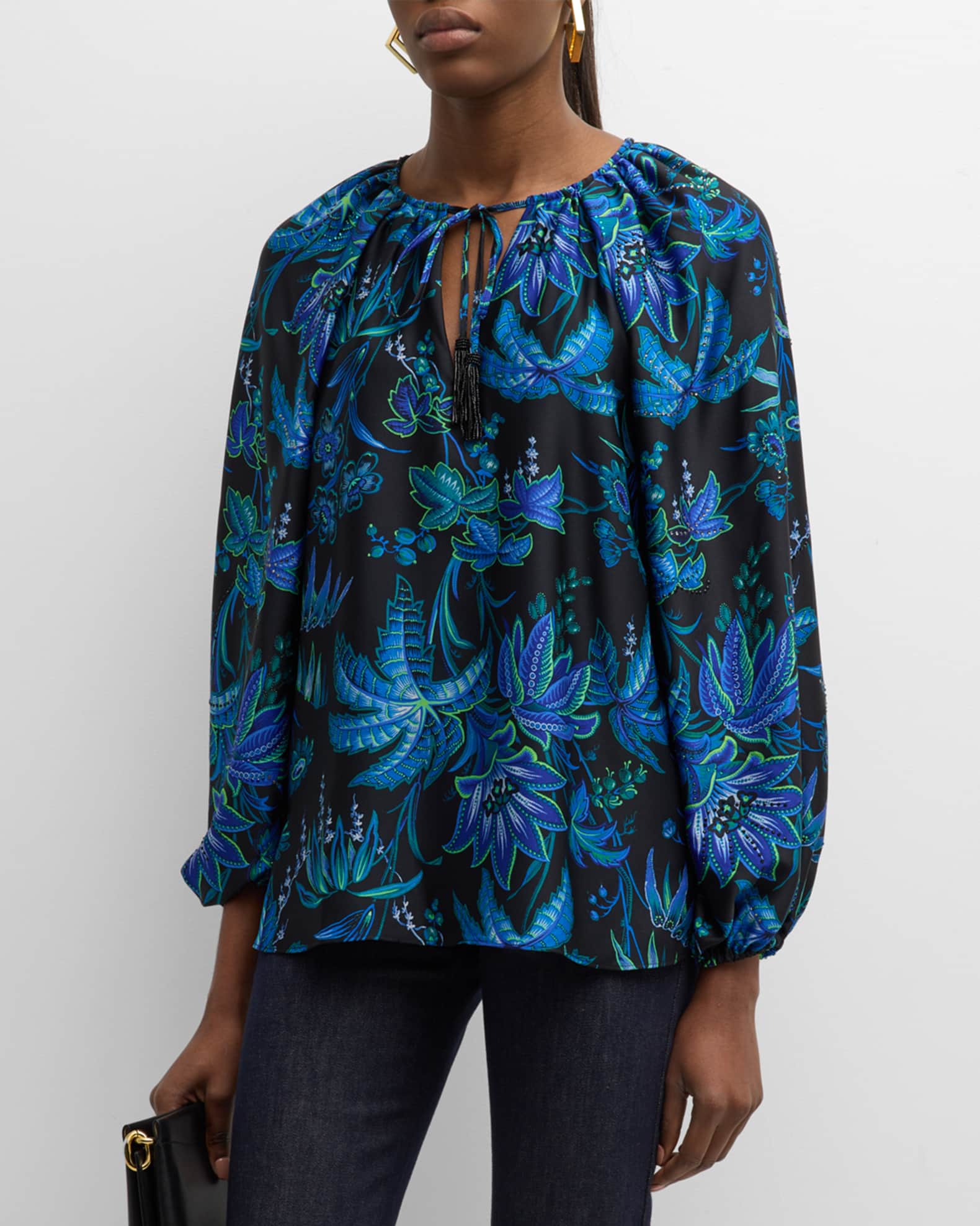 Kobi Halperin Sienna Floral-Print Blouson-Sleeve Blouse | Neiman Marcus
