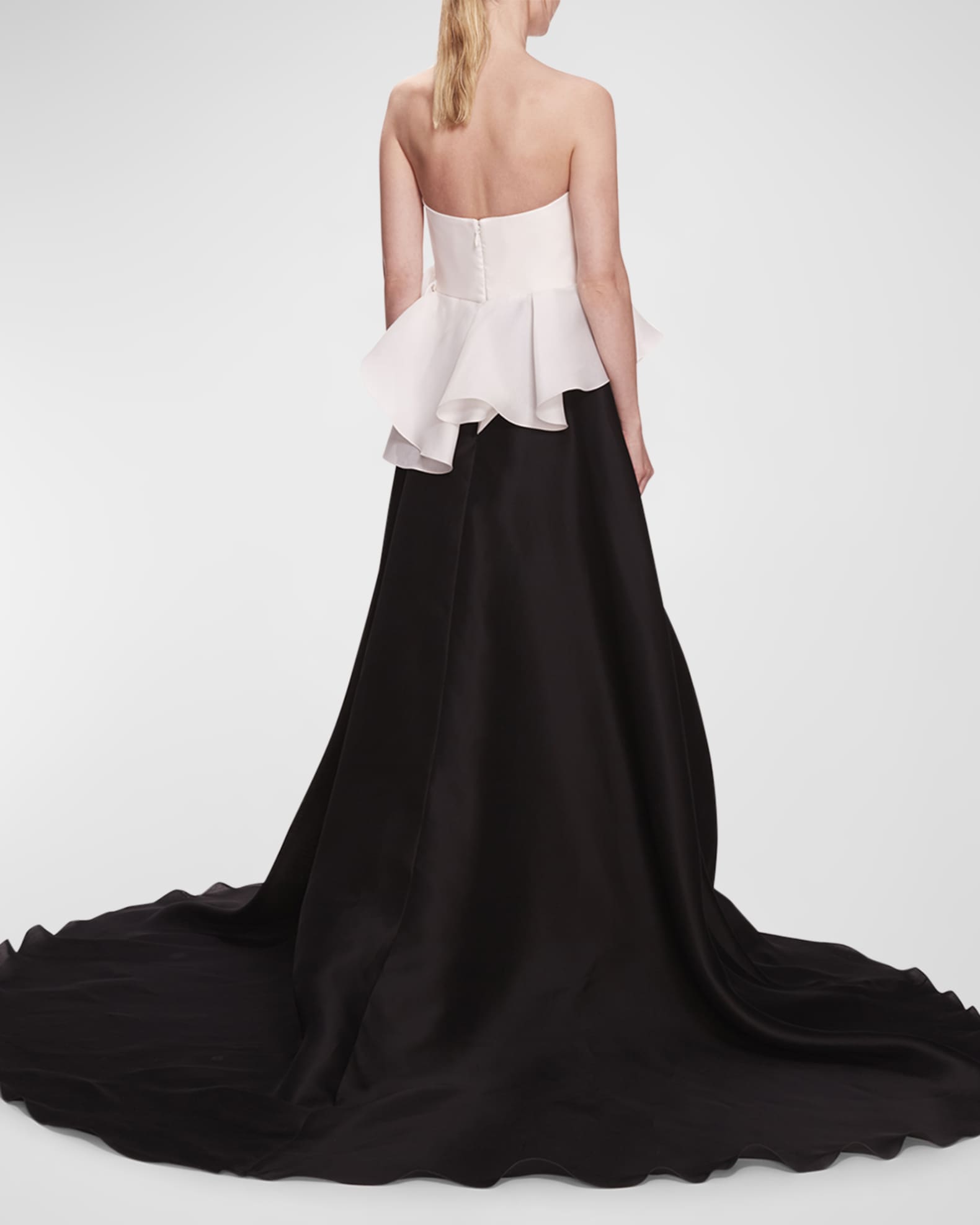 Marchesa Colorblock Cascading Ruffle Strapless Silk Gown | Neiman Marcus