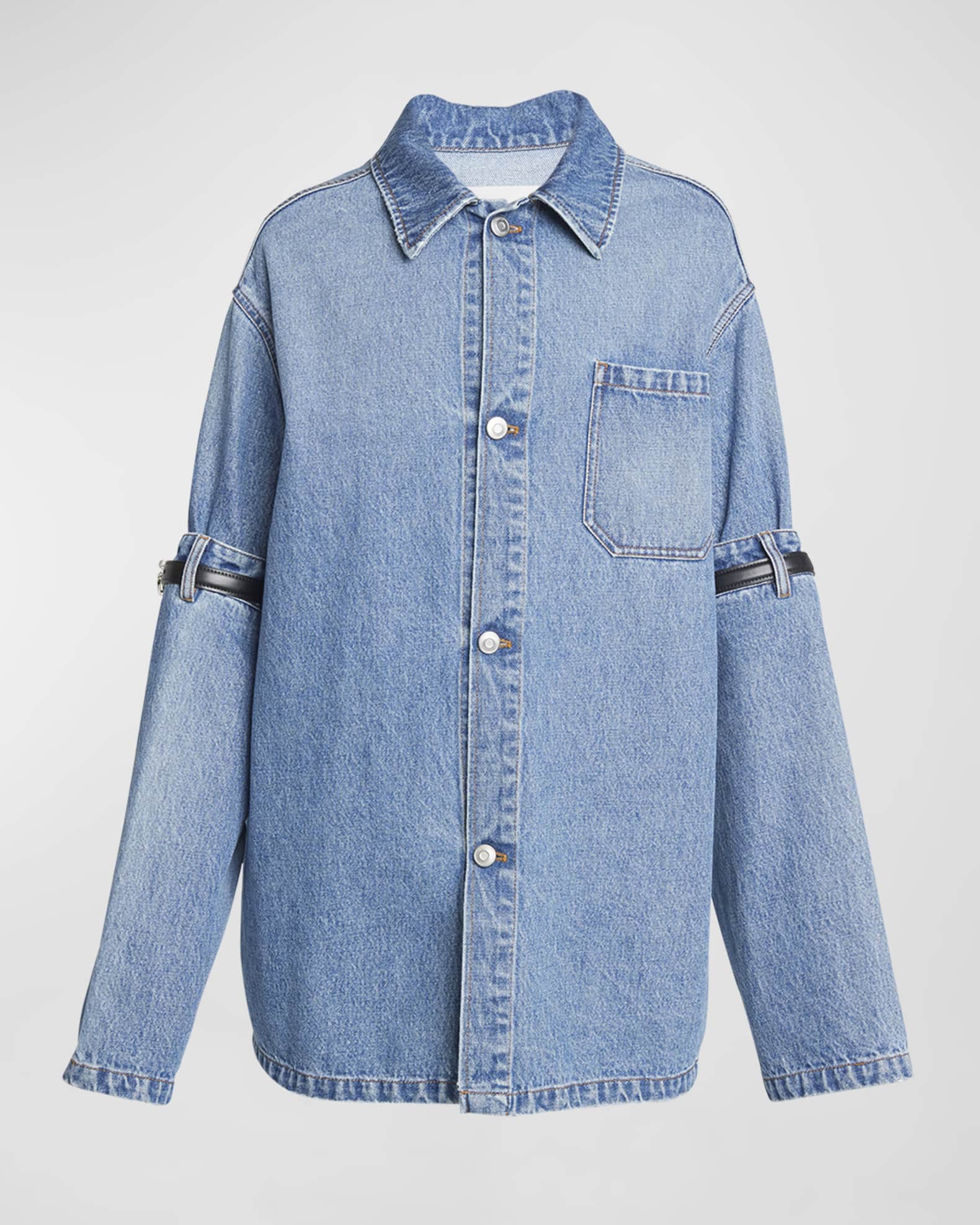 Coperni Oversize Denim Jacket with Open Elbow Detail | Neiman Marcus