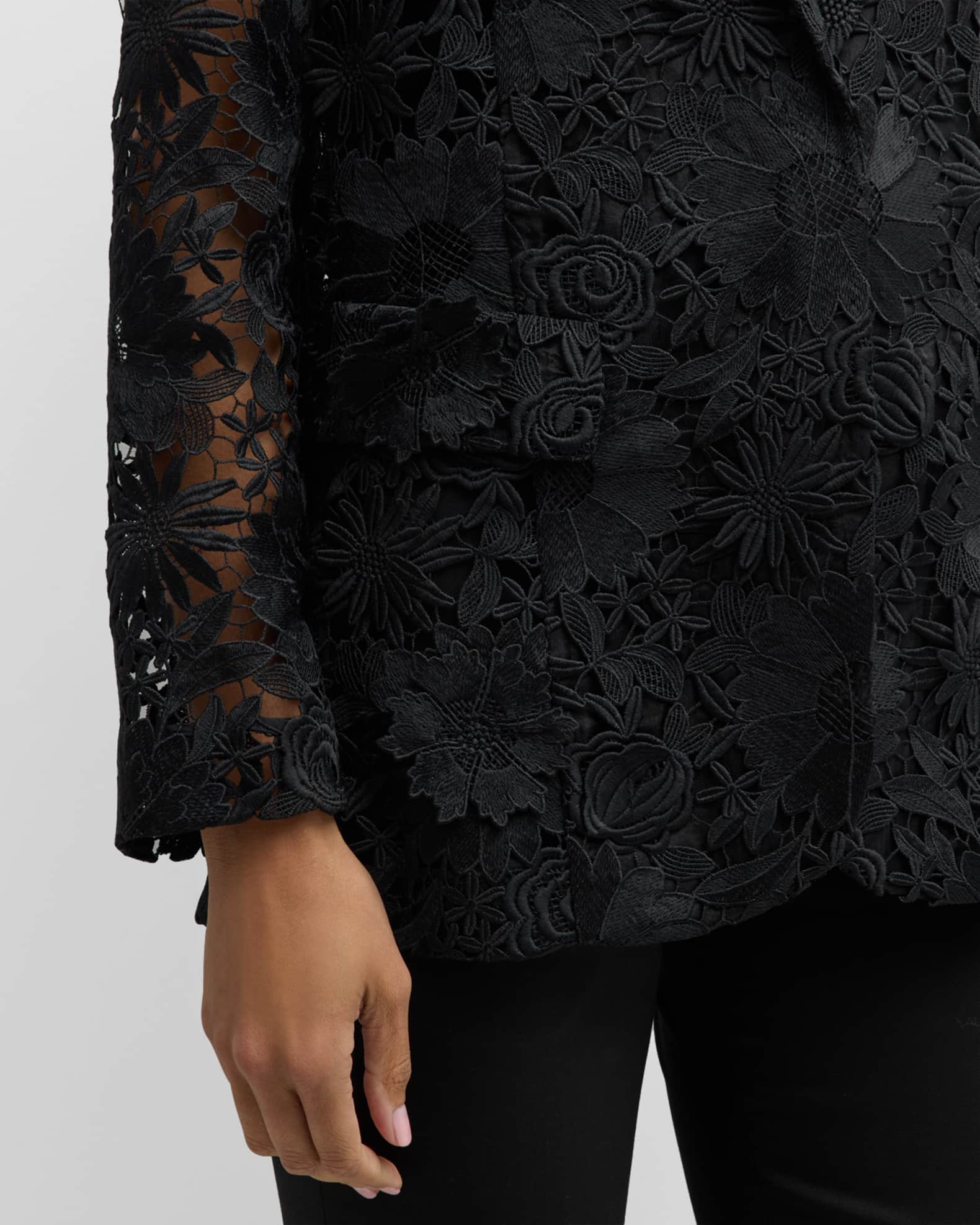Kehlani Notched-Lapel Floral Lace Jacket | Neiman Marcus