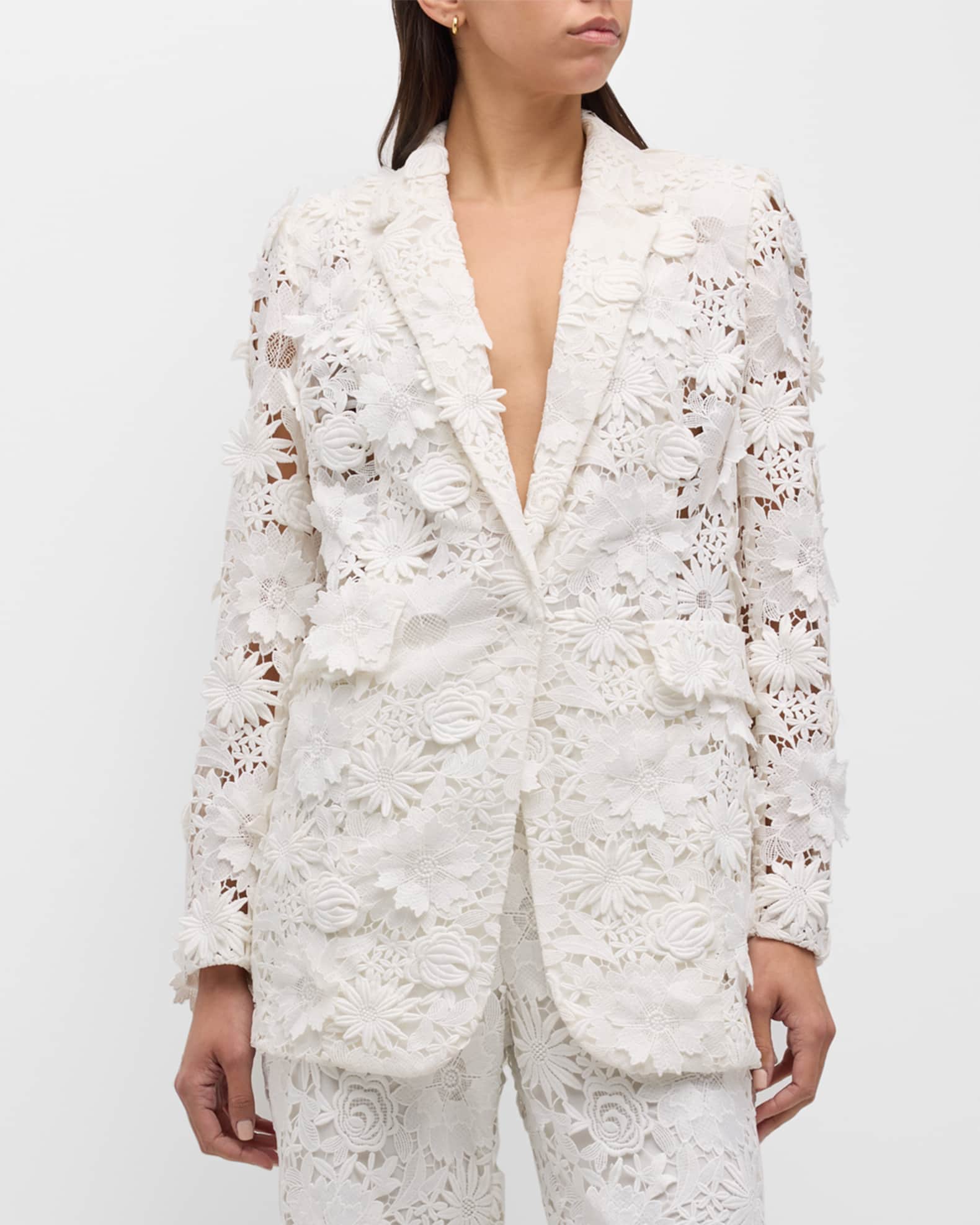 Ungaro Kehlani Notched-Lapel Floral Lace Jacket | Neiman Marcus