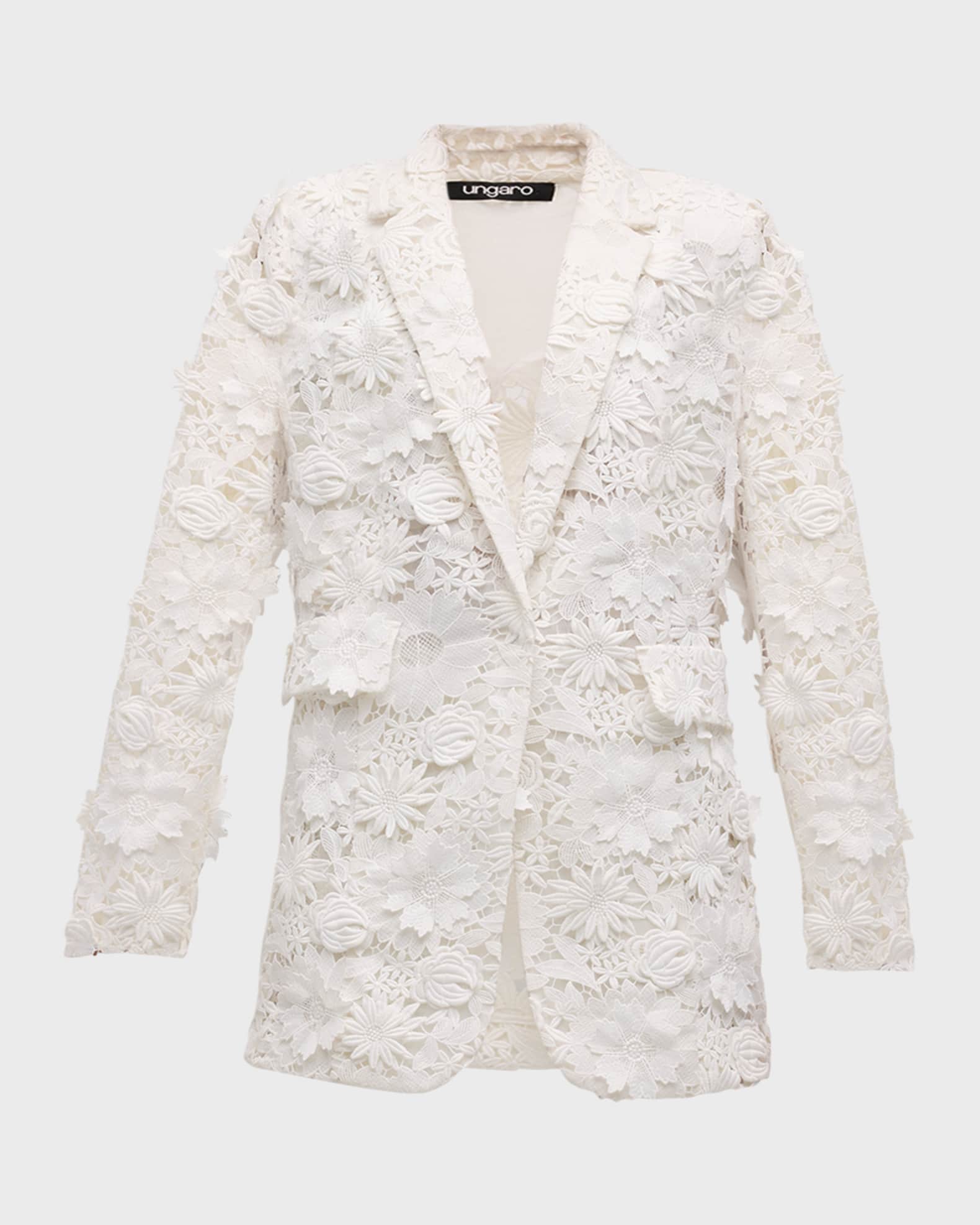 Ungaro Kehlani Notched-Lapel Floral Lace Jacket | Neiman Marcus