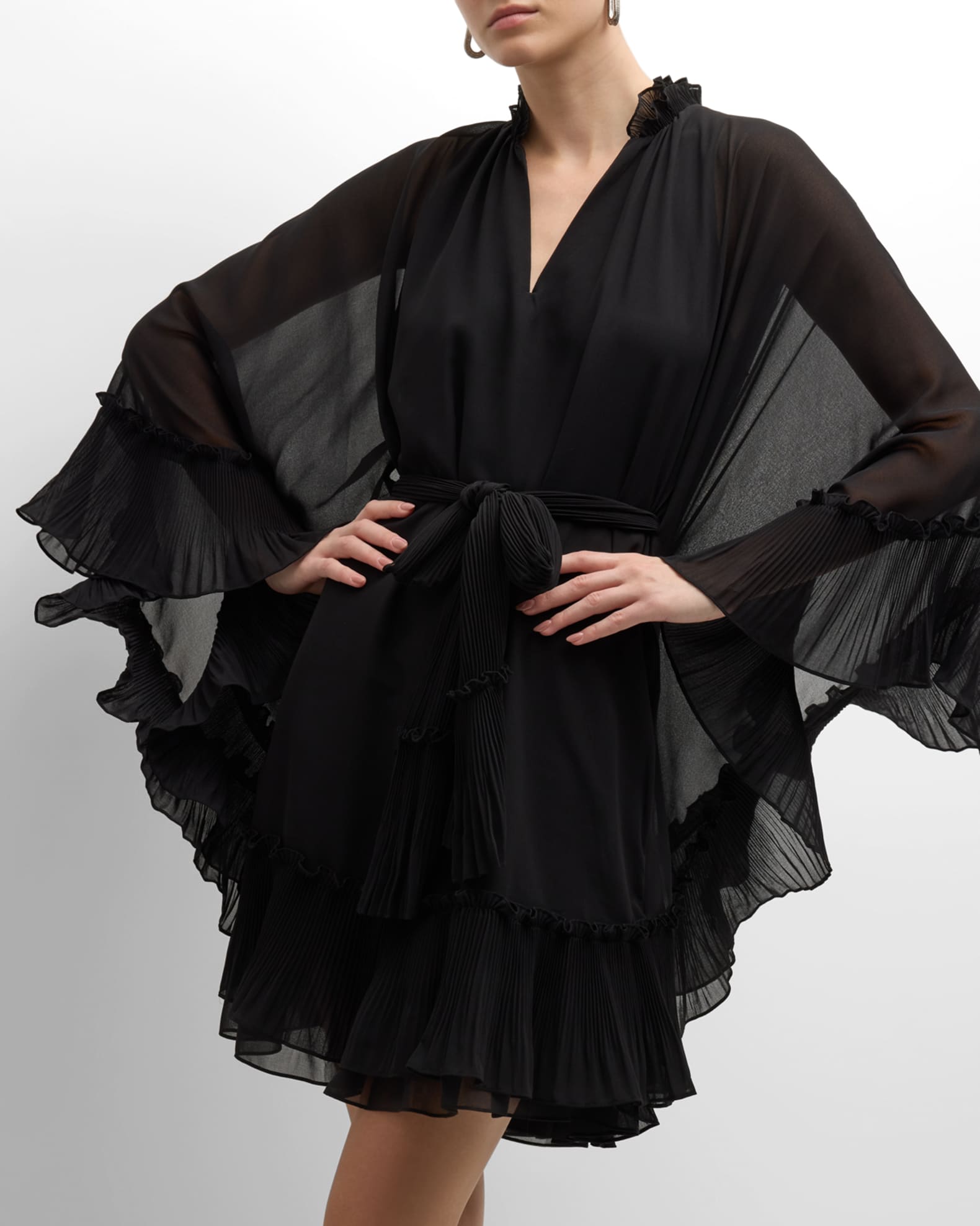 Ungaro Ziva Ruffle-Trim Crepe Chiffon Mini Dress | Neiman Marcus