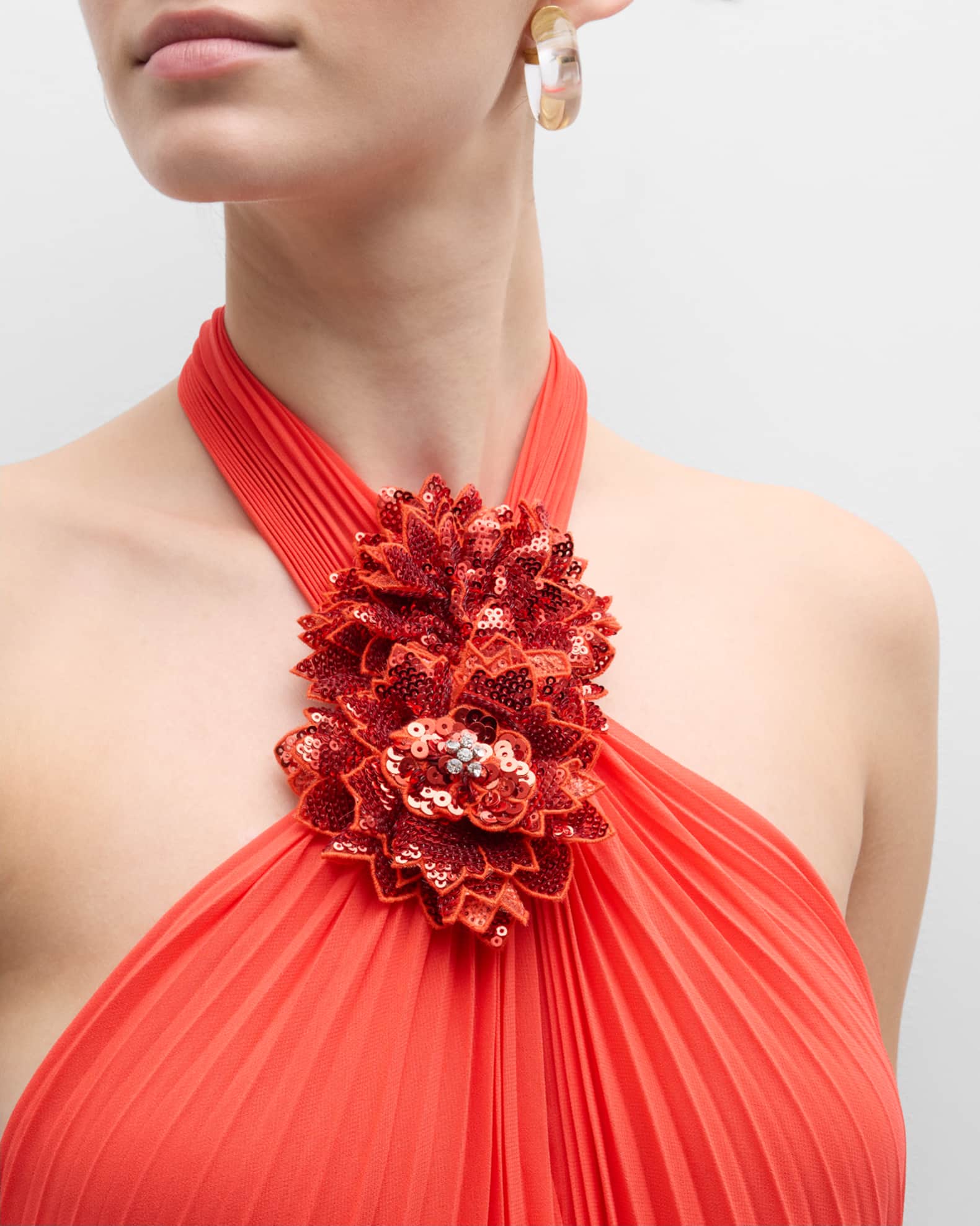 Ungaro Billie Low-Back Pleated Flower Halter Gown | Neiman Marcus