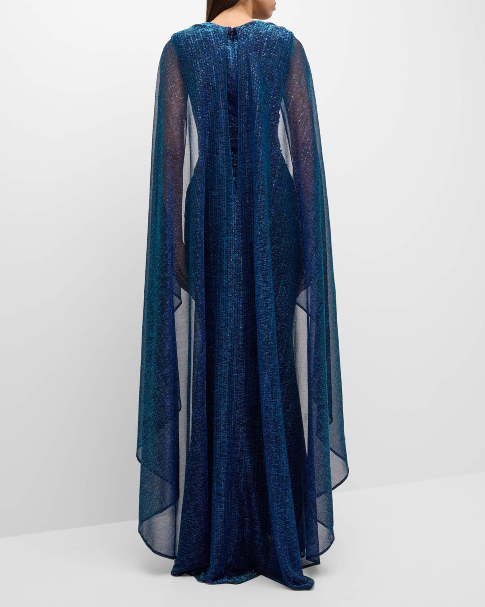 Talbot Runhof Matrix Metallic Cape Twisted Trumpet Gown | Neiman Marcus
