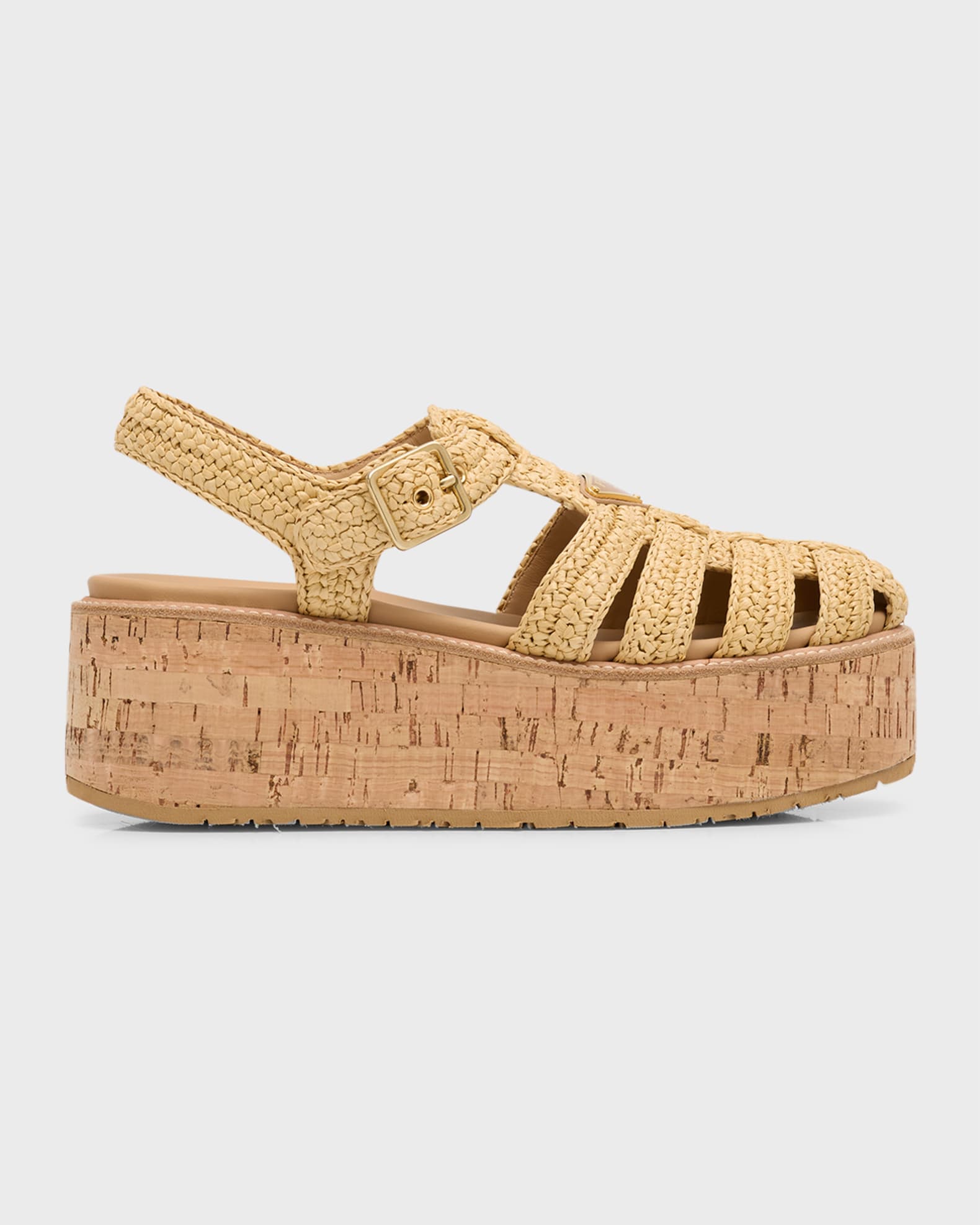 Prada Raffia Cork Platform Fisherman Sandals | Neiman Marcus