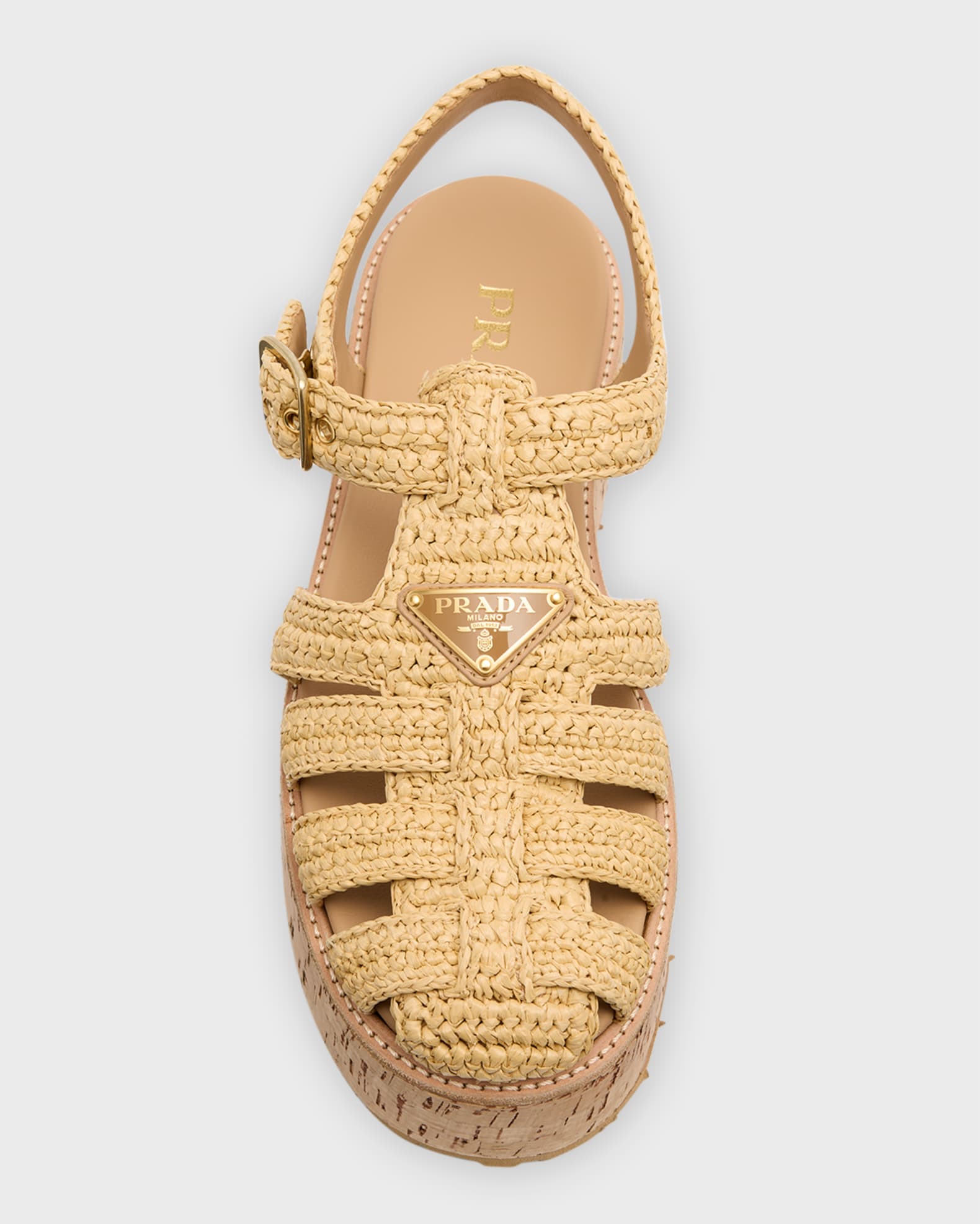 Prada Raffia Cork Platform Fisherman Sandals | Neiman Marcus