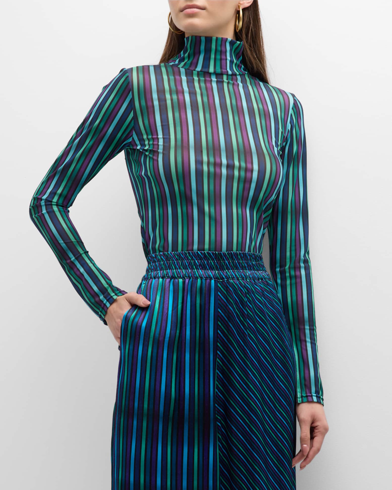 Terez Striped Mesh Mock-Neck Top | Neiman Marcus