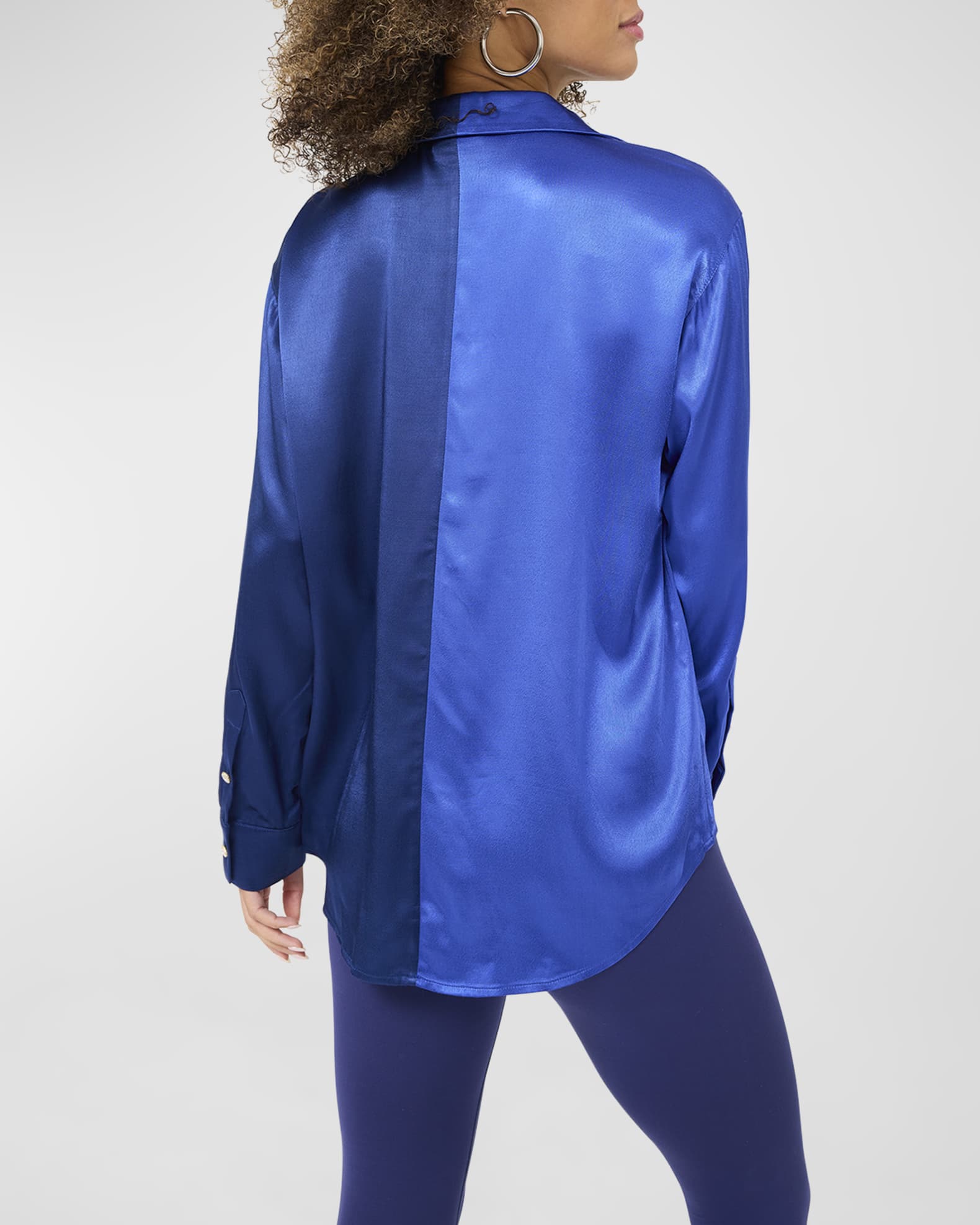 Terez Colorblock Satin Button-Front Shirt | Neiman Marcus