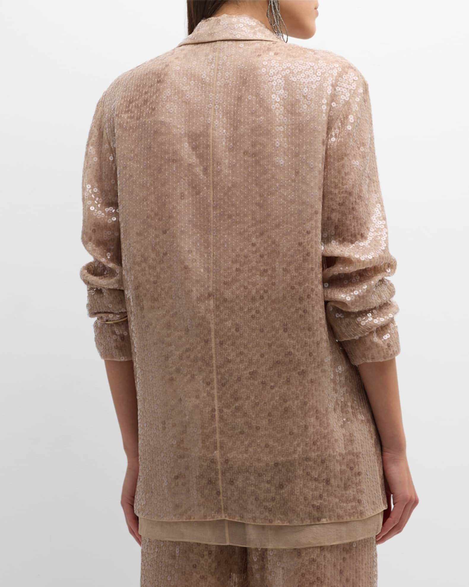 Brunello Cucinelli Crispy Silk Single-Breasted Paillette Blazer Jacket ...