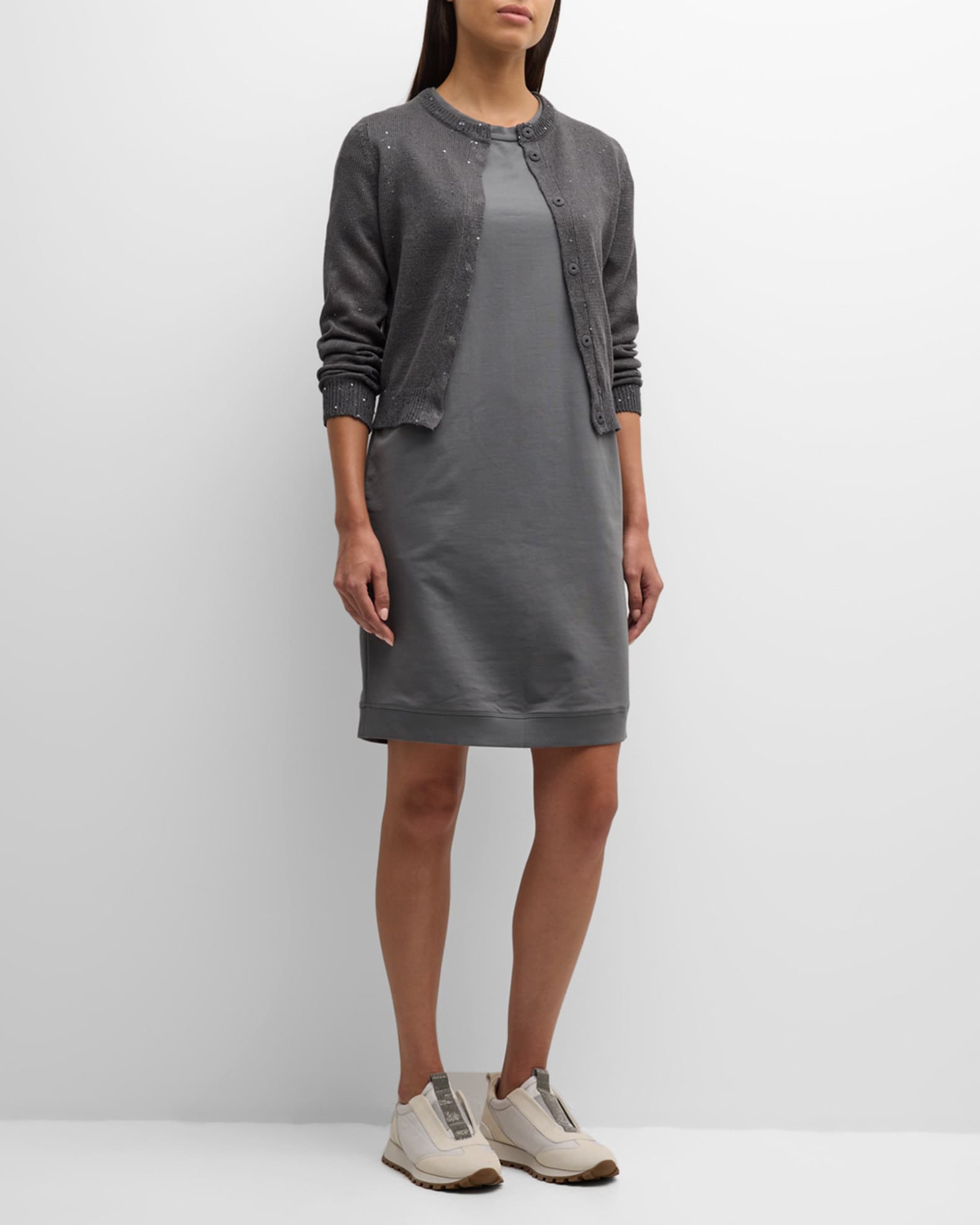 Brunello Cucinelli Silk Linen Cropped Cardigan with Paillette Detail ...