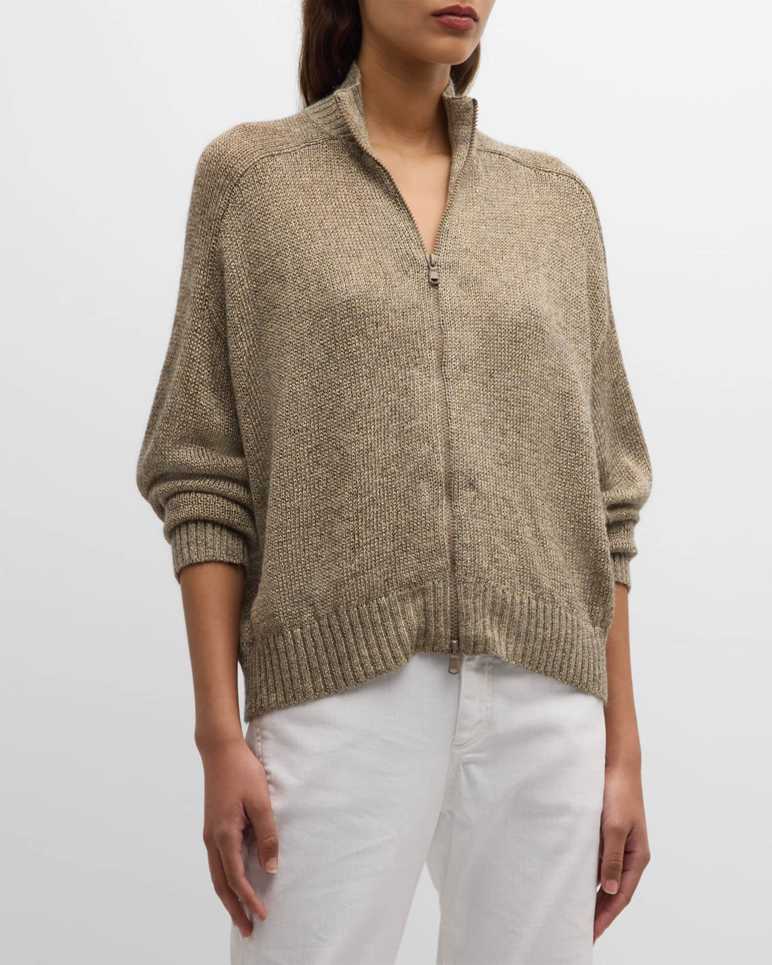 Brunello Cucinelli Shiny Shetland Mohair Wool Zip-Up Cardigan | Neiman ...