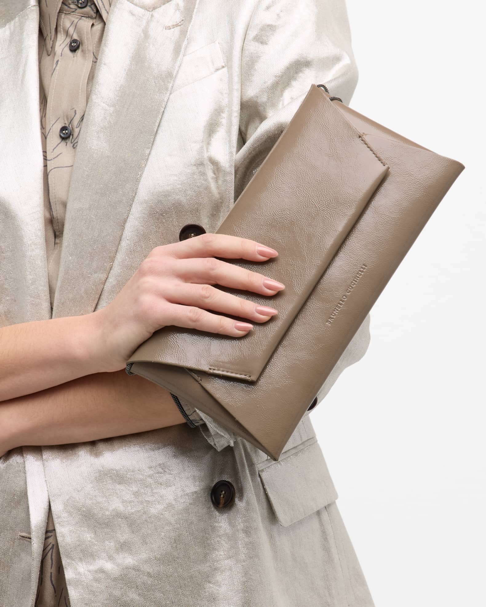 Brunello Cucinelli Envelope Patent Leather Clutch Bag | Neiman Marcus