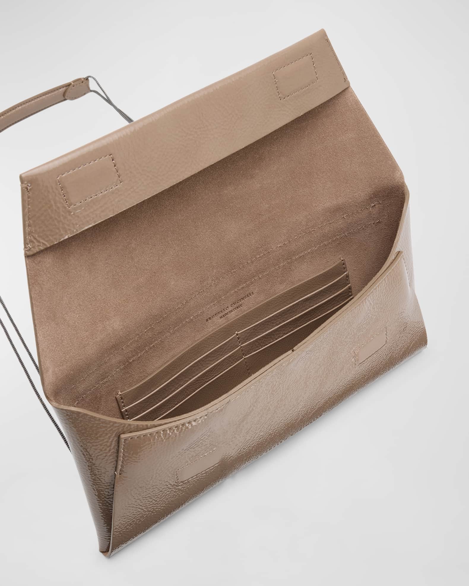 Brunello Cucinelli Envelope Patent Leather Clutch Bag | Neiman Marcus