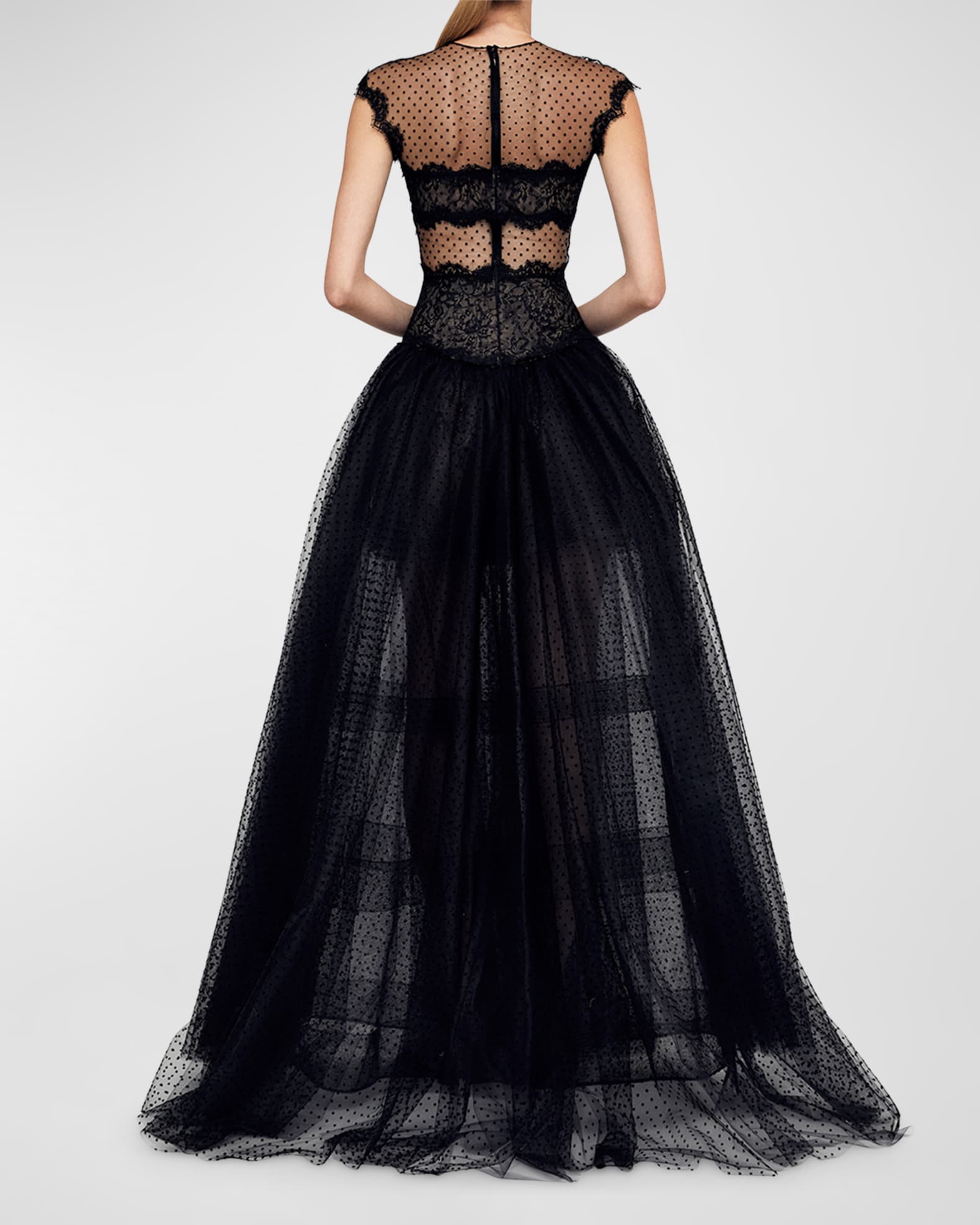 Atelier Prabal Gurung Dede Lace-Panel Cap-Sleeve Swiss Dot Tulle Gown ...