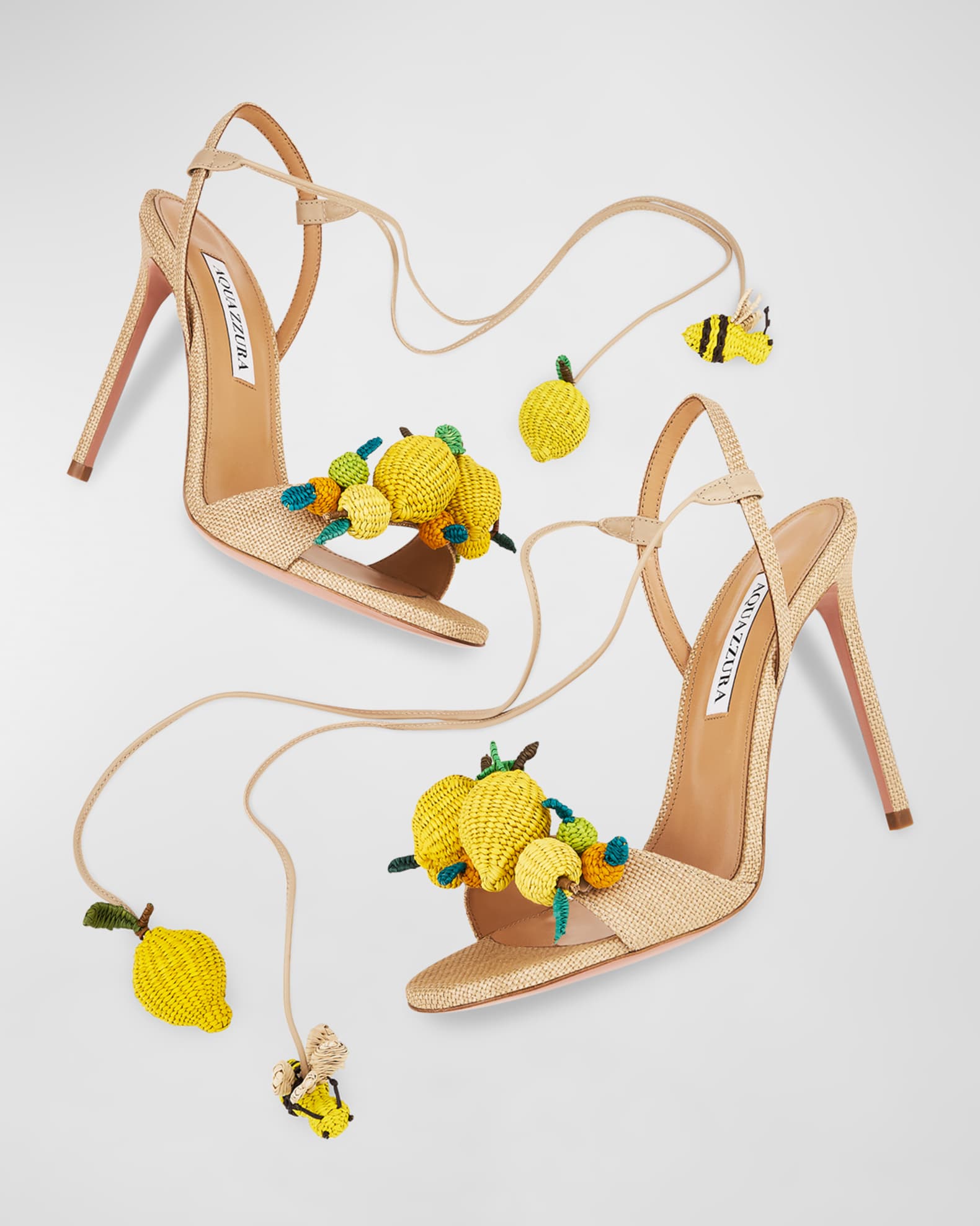 Aquazzura Raffia Citrus Ankle-Wrap Sandals | Neiman Marcus