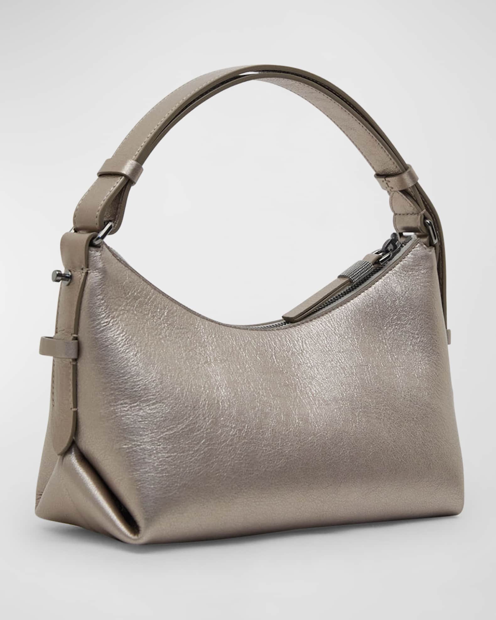 Brunello Cucinelli Zip Metallic Leather Shoulder Bag | Neiman Marcus