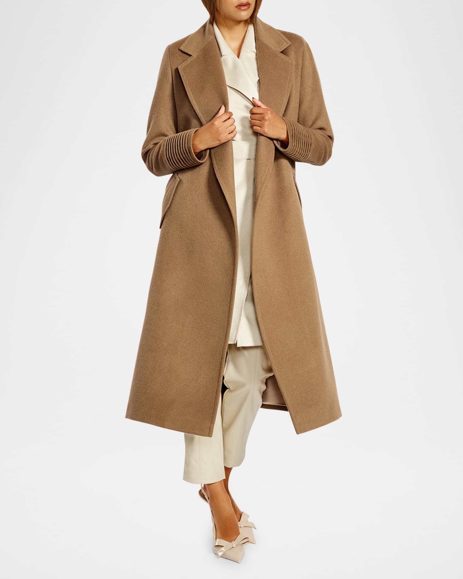 Sentaler Long Notched-Collar Wrap Coat | Neiman Marcus