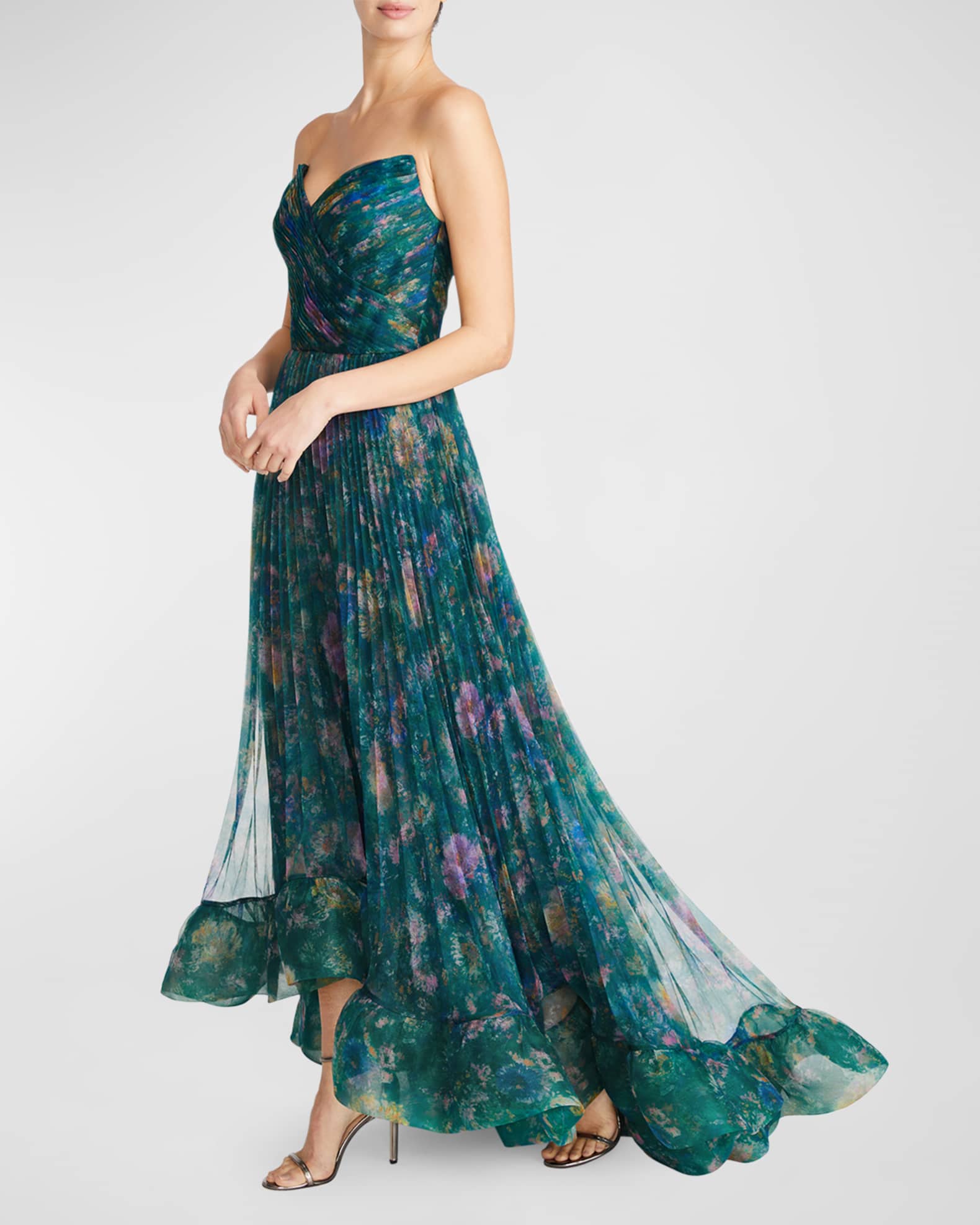 Theia Moira Strapless Pleated Ruffle Gown | Neiman Marcus