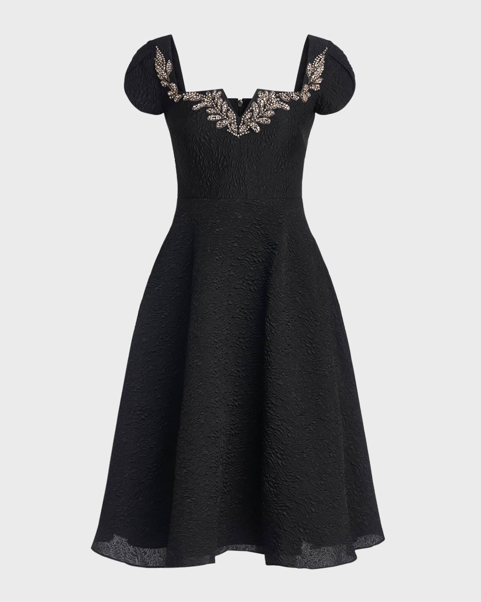 Theia Milena Crystal Jacquard Midi Dress | Neiman Marcus