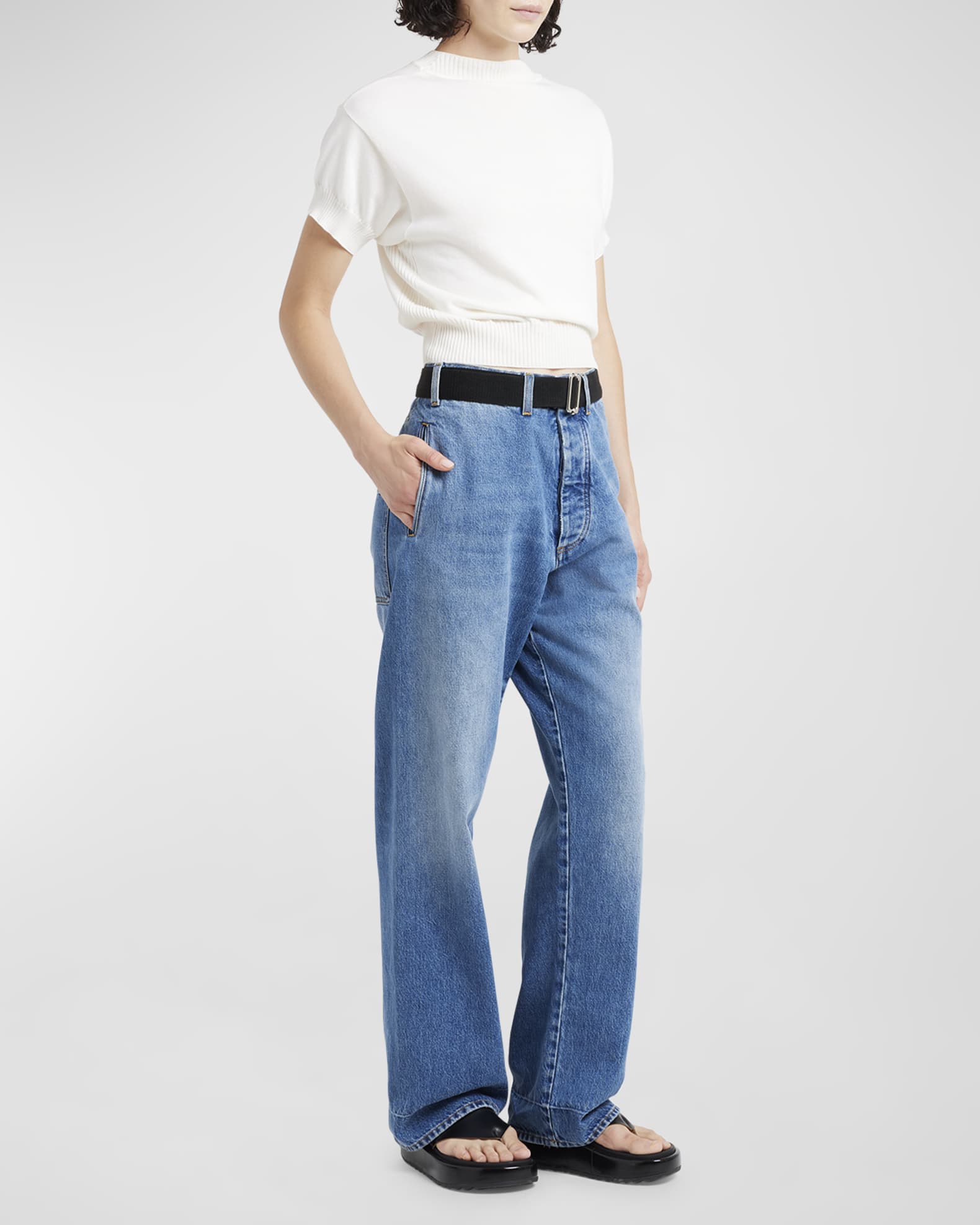 Plan C Denim Belted Trousers | Neiman Marcus