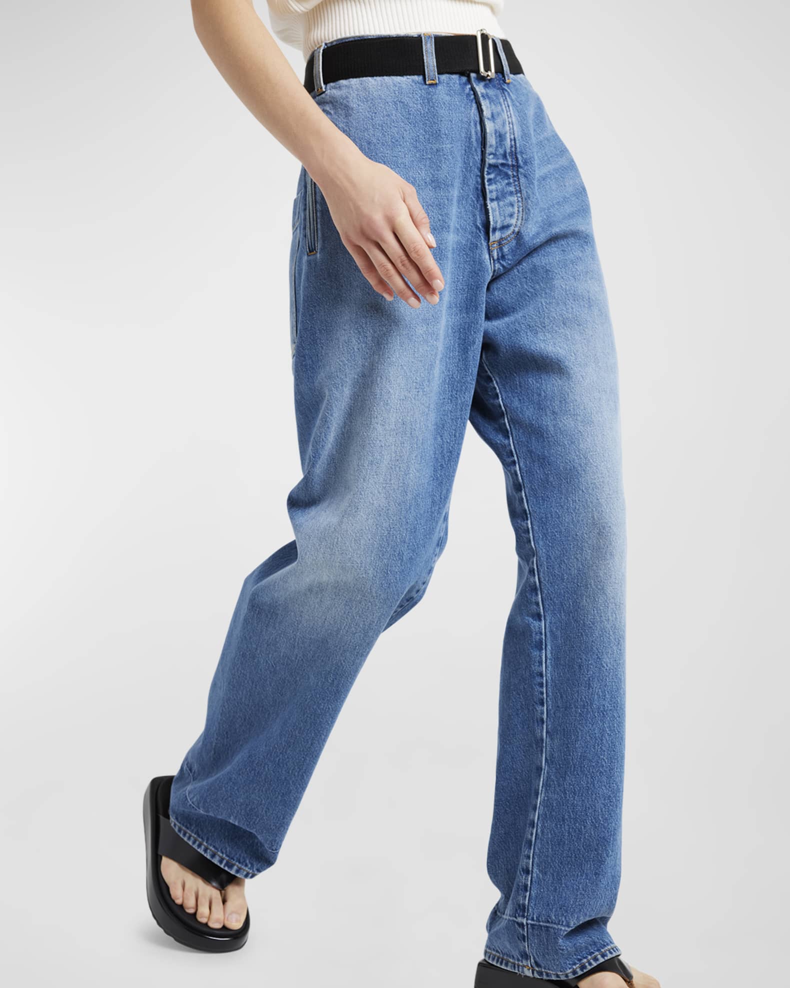 Plan C Denim Belted Trousers | Neiman Marcus