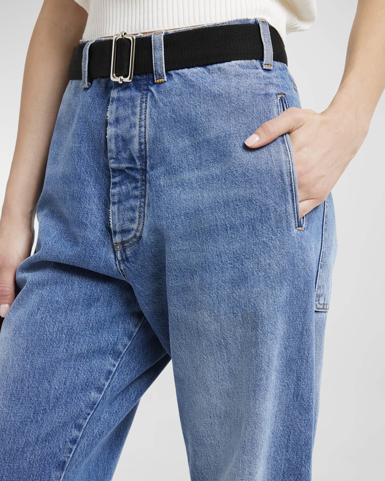 Plan C Denim Belted Trousers | Neiman Marcus