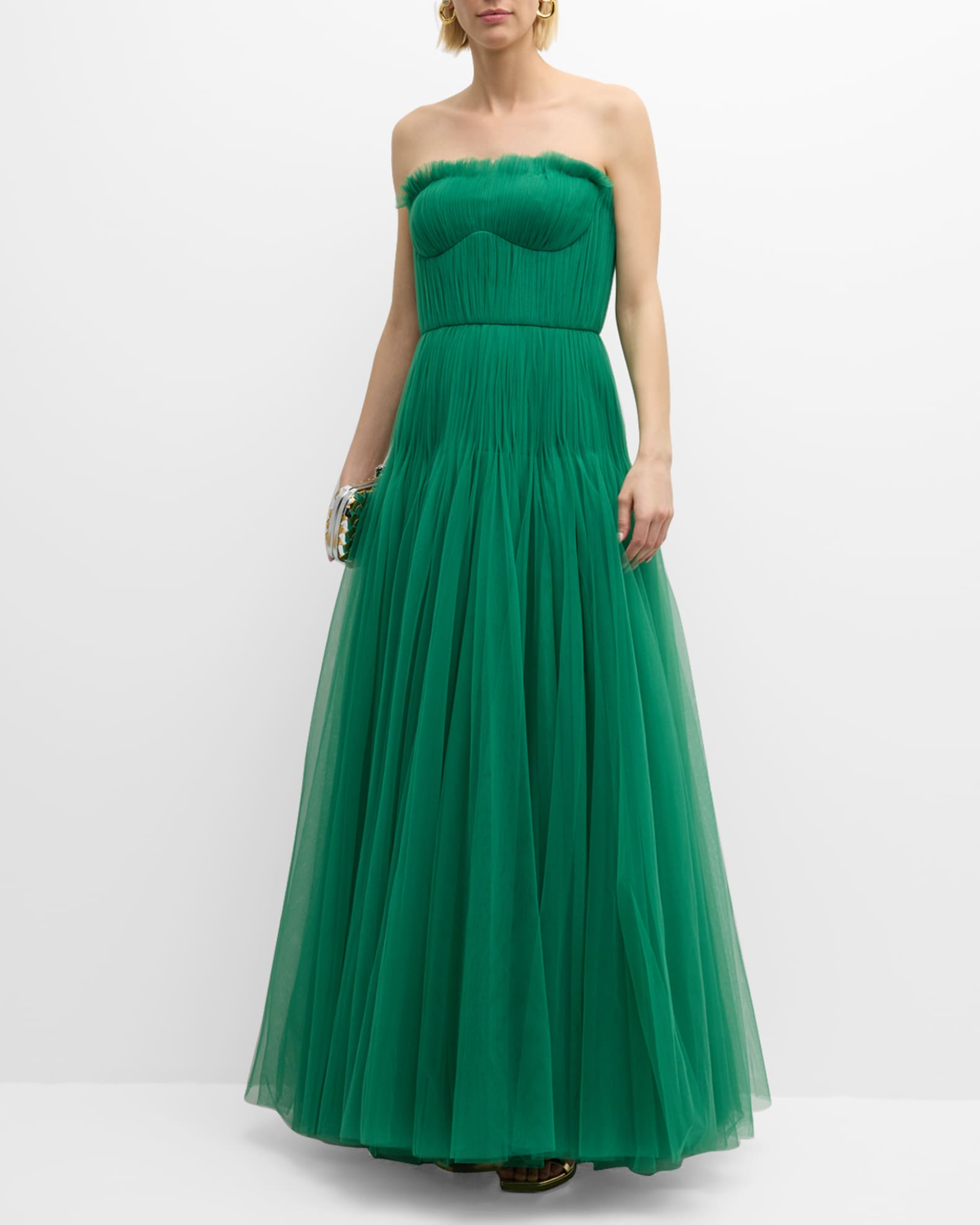 Zac Posen Strapless Pleated Tulle Bustier Gown | Neiman Marcus