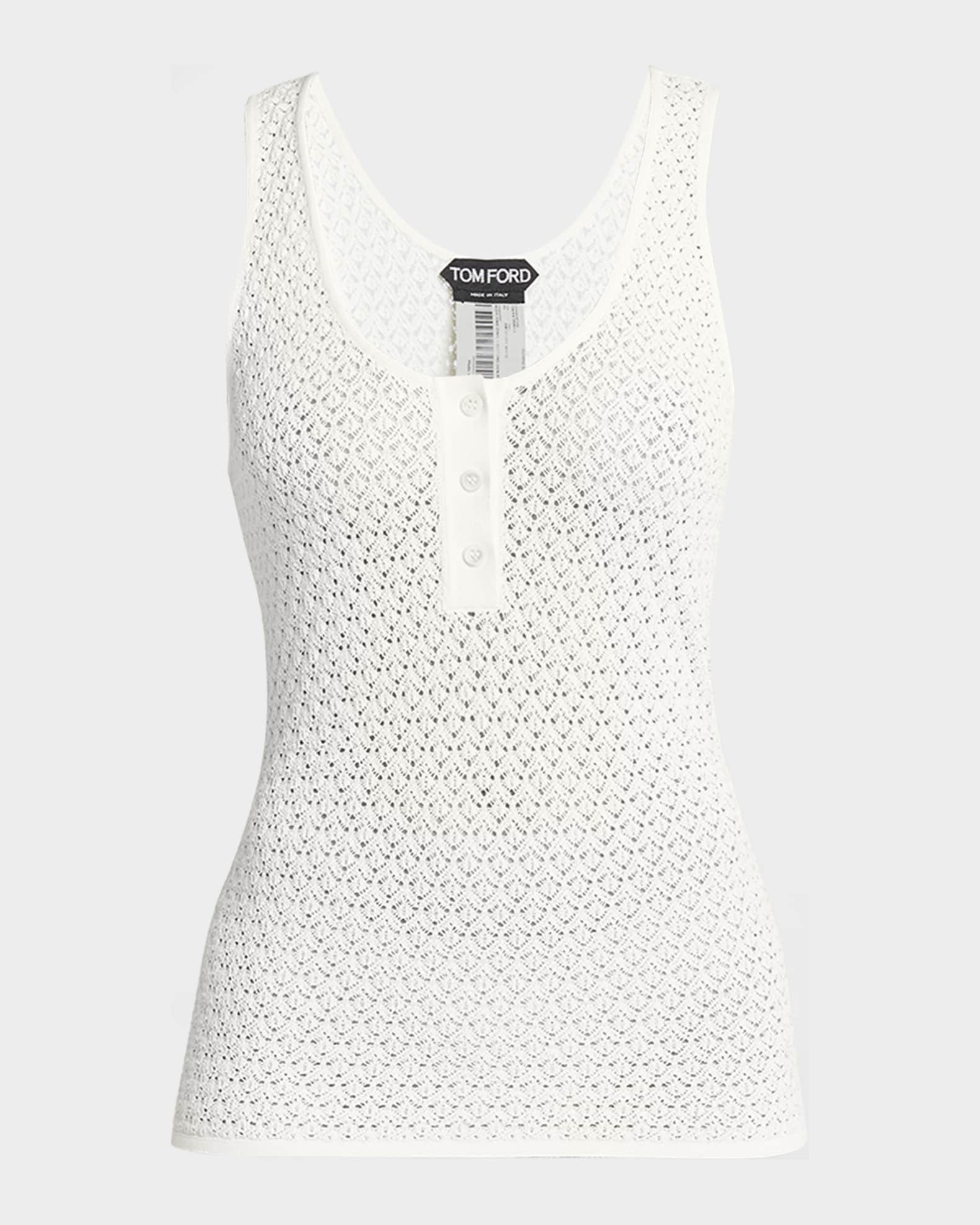 TOM FORD Openwork Knit Tank Top with Tonal Mop Buttons | Neiman Marcus