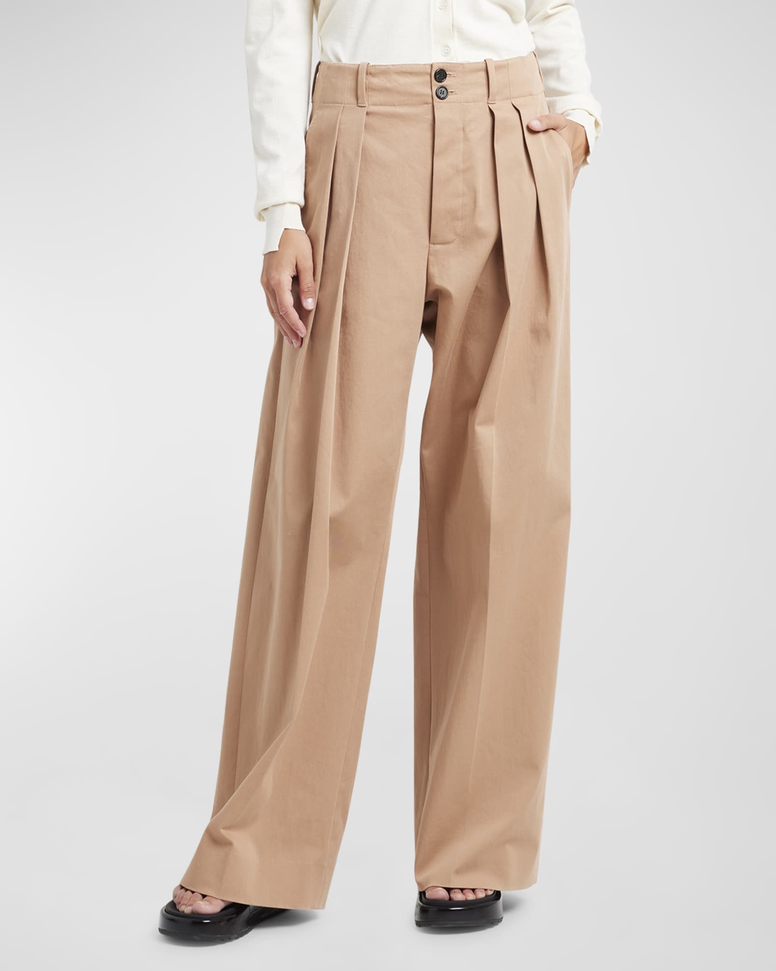 Plan C Mid-Rise Double-Pleated Straight-Leg Trousers | Neiman Marcus
