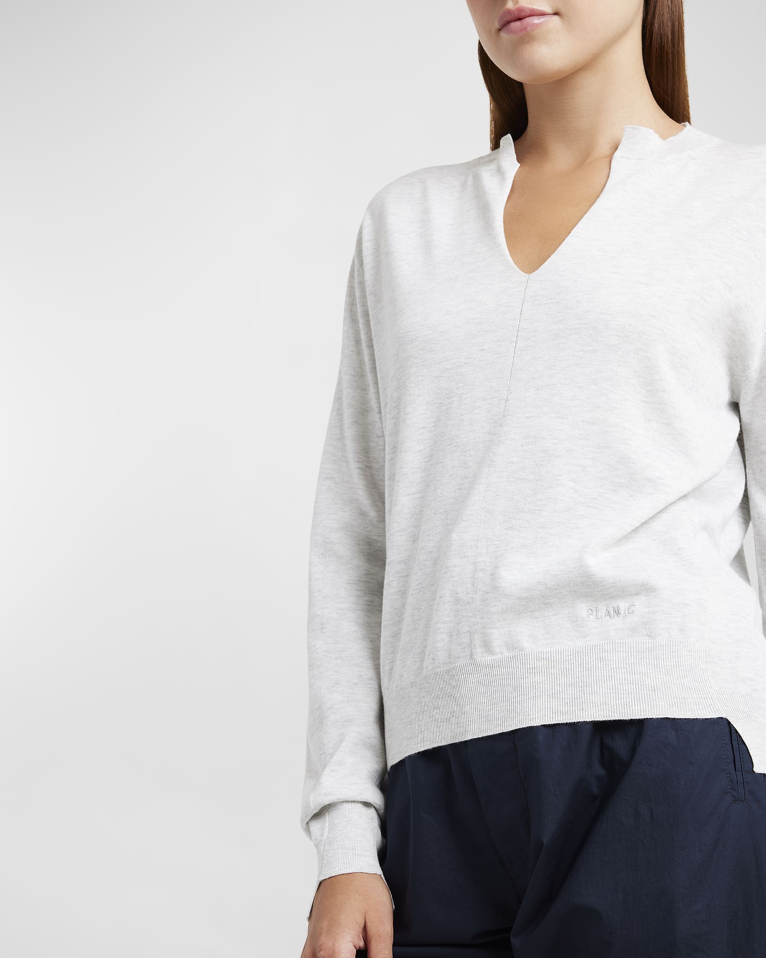 Plan C Split V-Neck Long-Sleeve Cashmere Sweater | Neiman Marcus