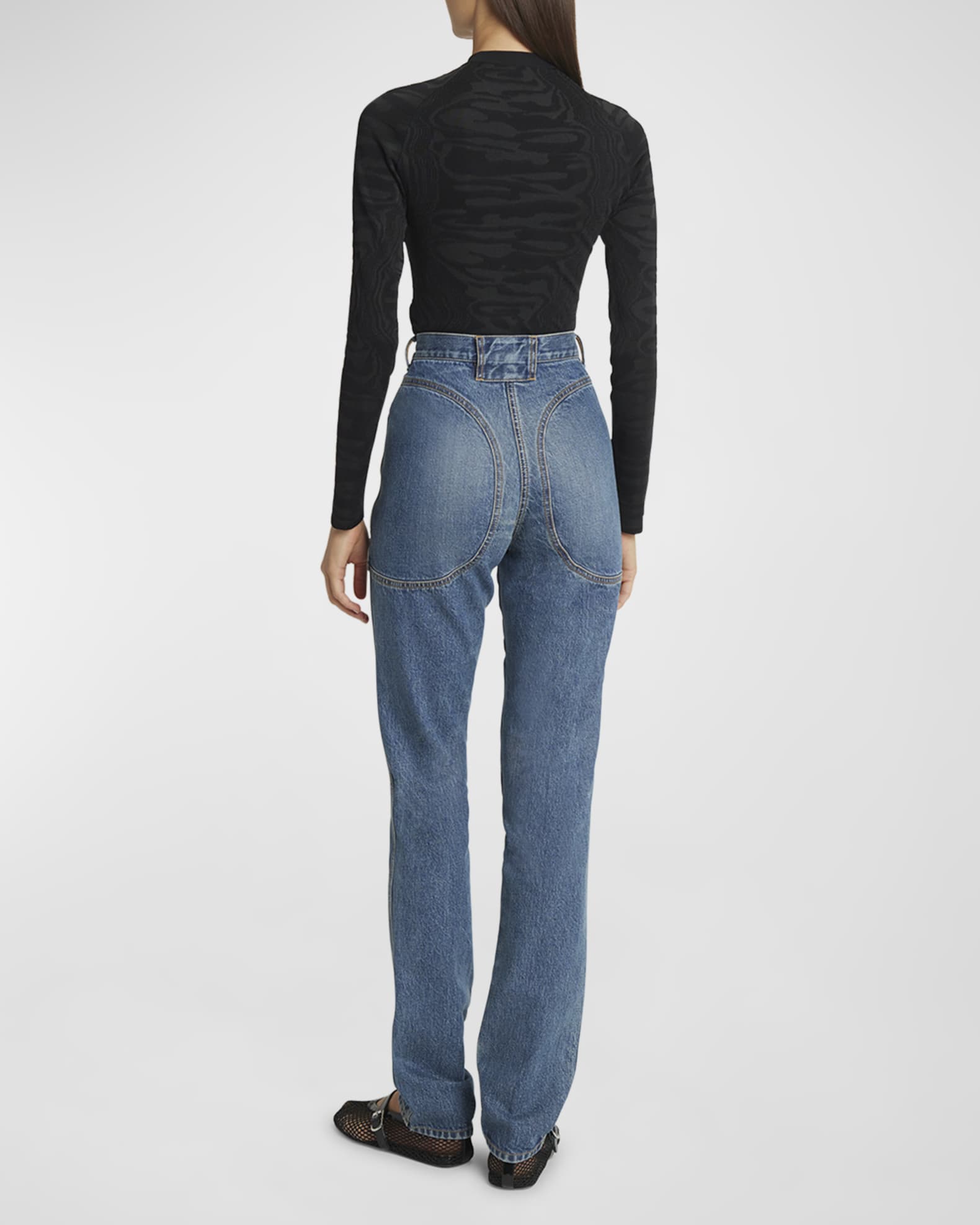 ALAIA High-Rise Circle-Yoke Slim-Leg Denim Pants | Neiman Marcus