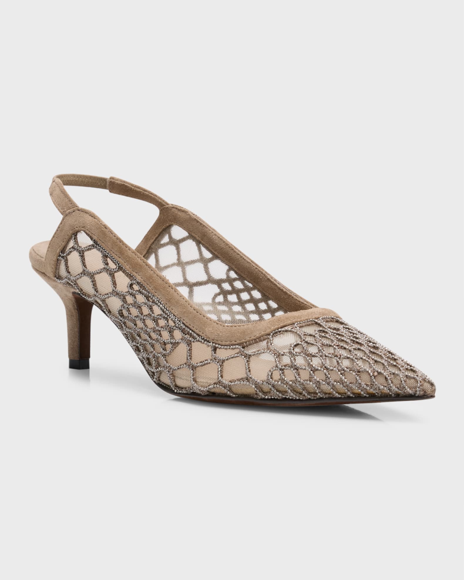 Brunello Cucinelli Crystal Mesh Net Slingback Pumps | Neiman Marcus