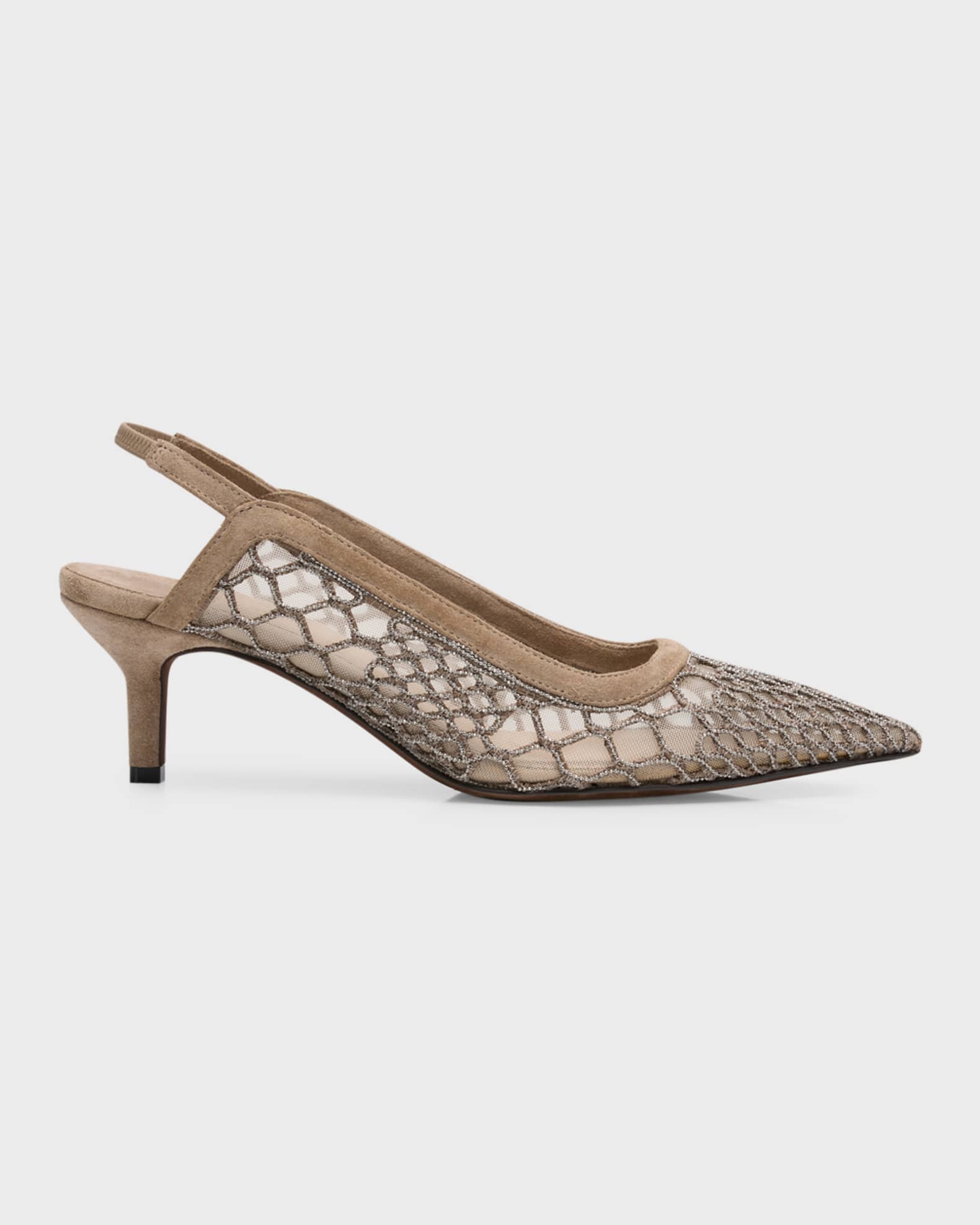 Brunello Cucinelli Crystal Mesh Net Slingback Pumps | Neiman Marcus