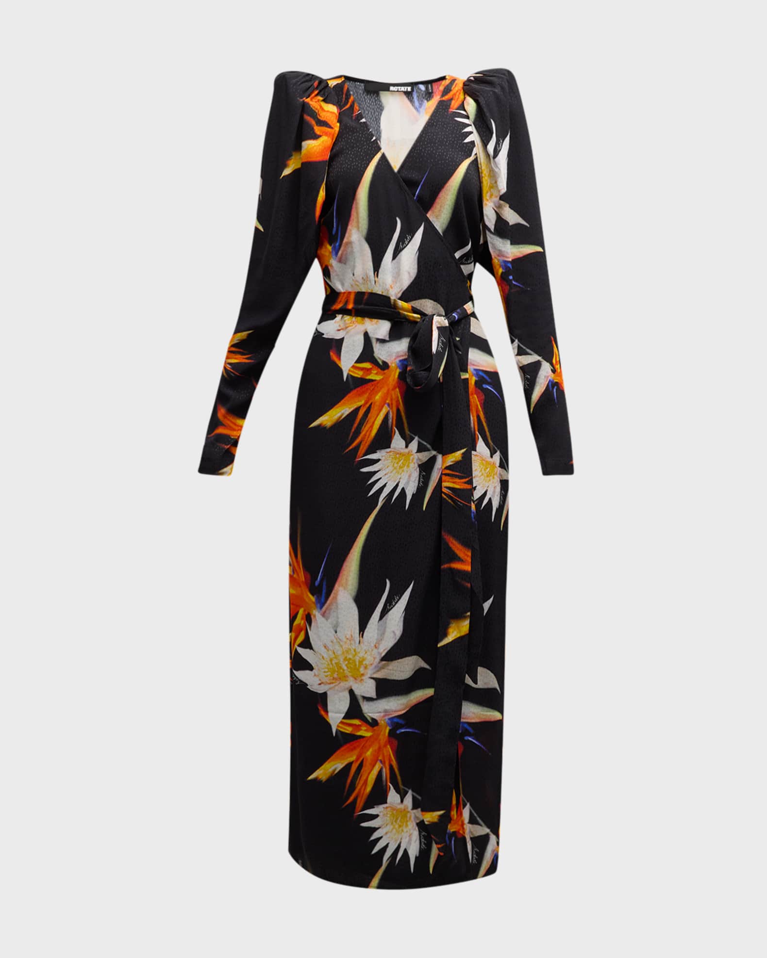 Rotate Birger Christensen Floral-Print Long-Sleeve Midi Wrap Dress ...