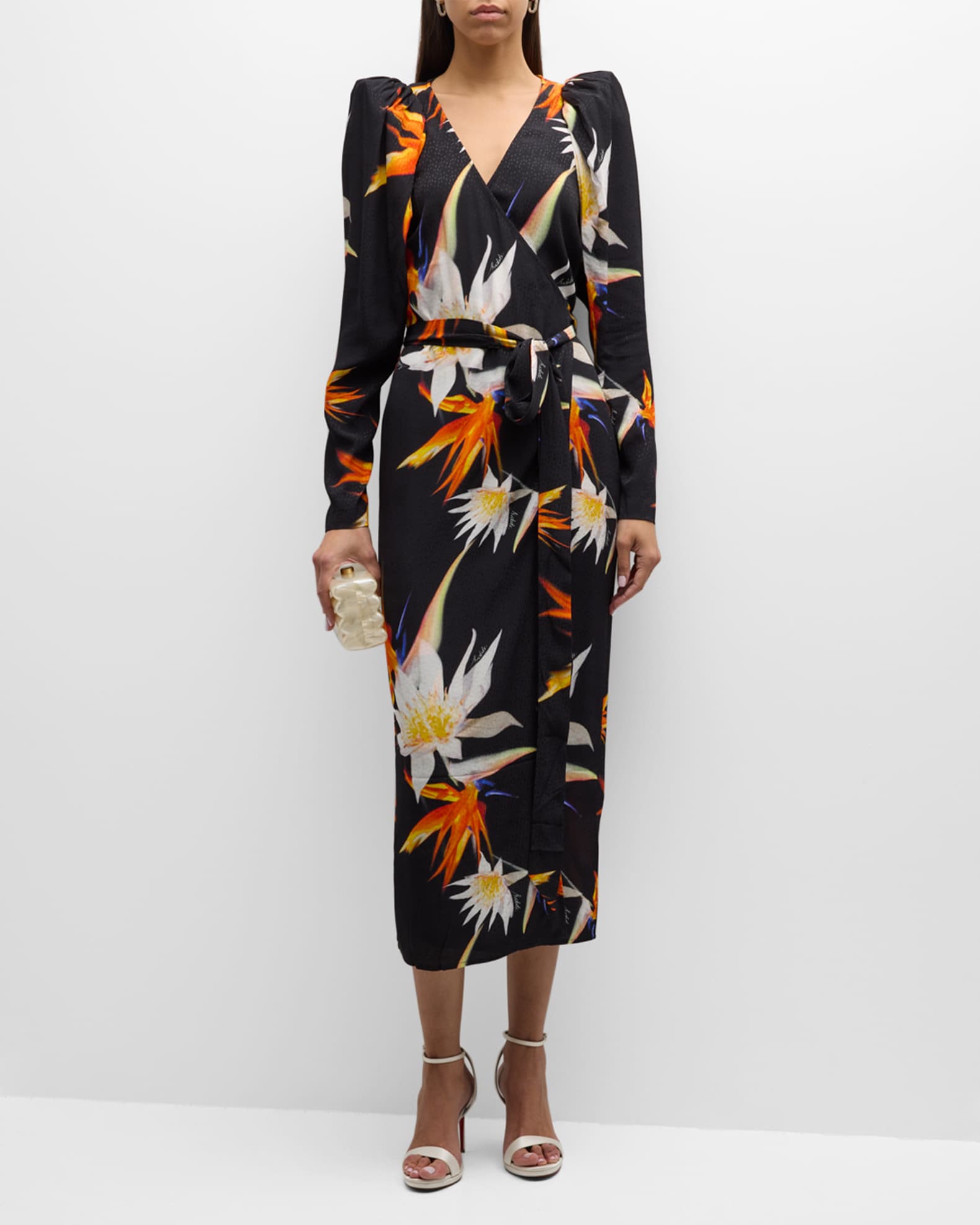 Rotate Birger Christensen Floral-Print Long-Sleeve Midi Wrap Dress ...