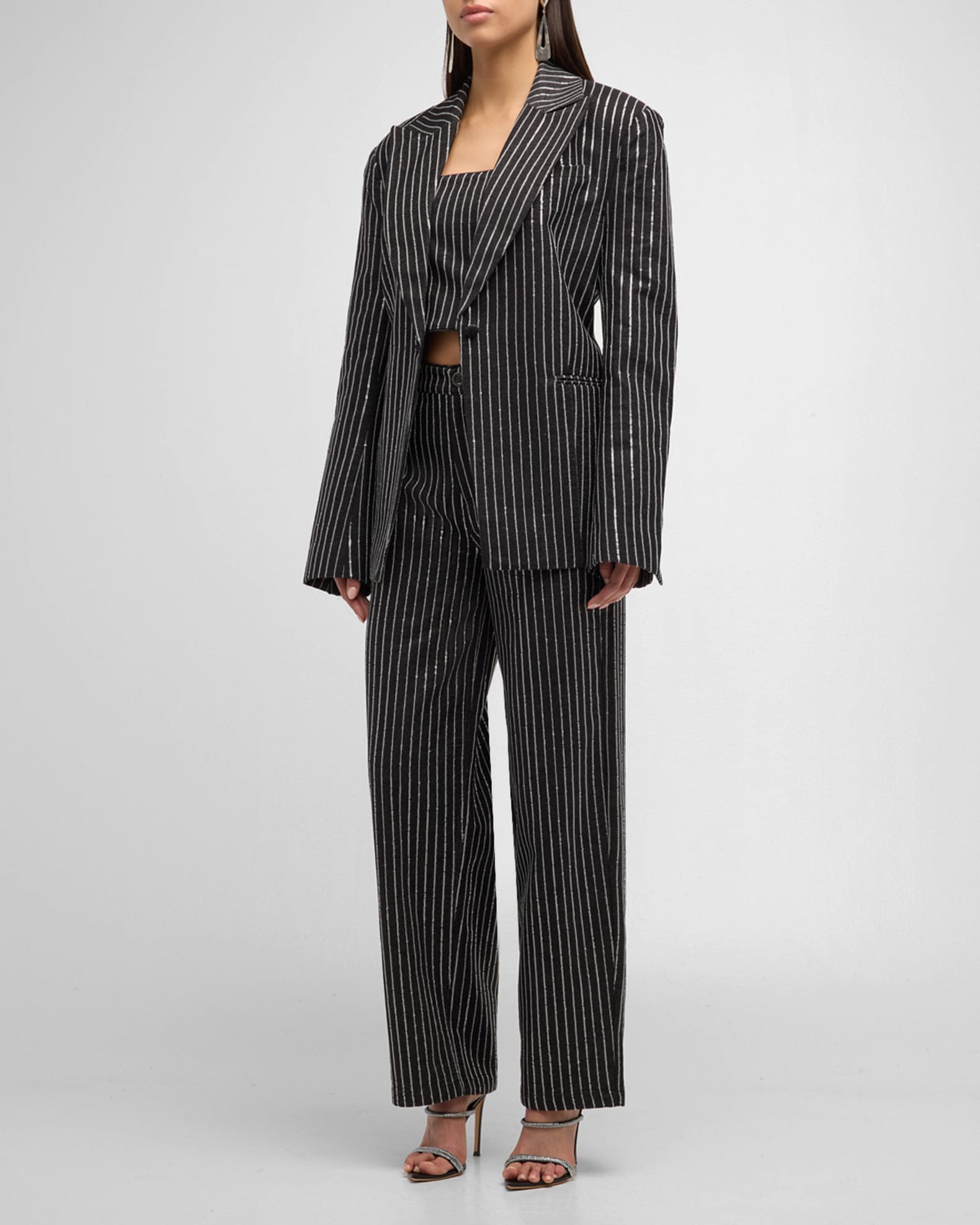 Rotate Birger Christensen Sequin Twill Oversized Pinstripe Blazer ...