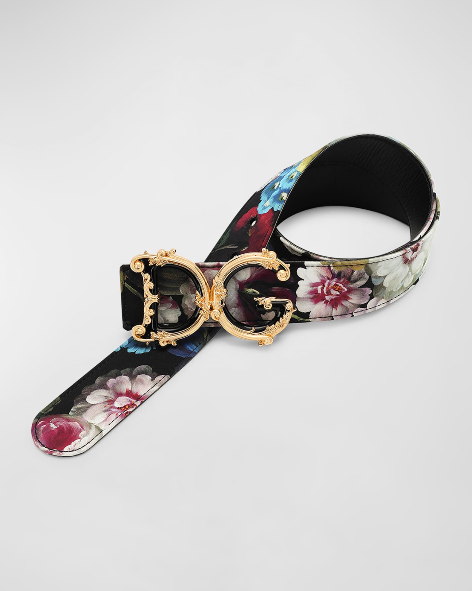 Dolce&Gabbana Charmeuse Floral Mixed-Media Belt With Baroque DG Buckle ...