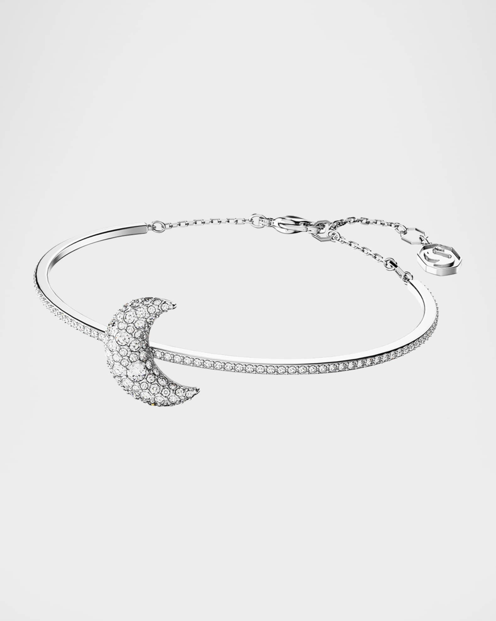 SWAROVSKI Luna Rhodium-Tone Crystal Pave Moon Bangle Bracelet | Neiman ...