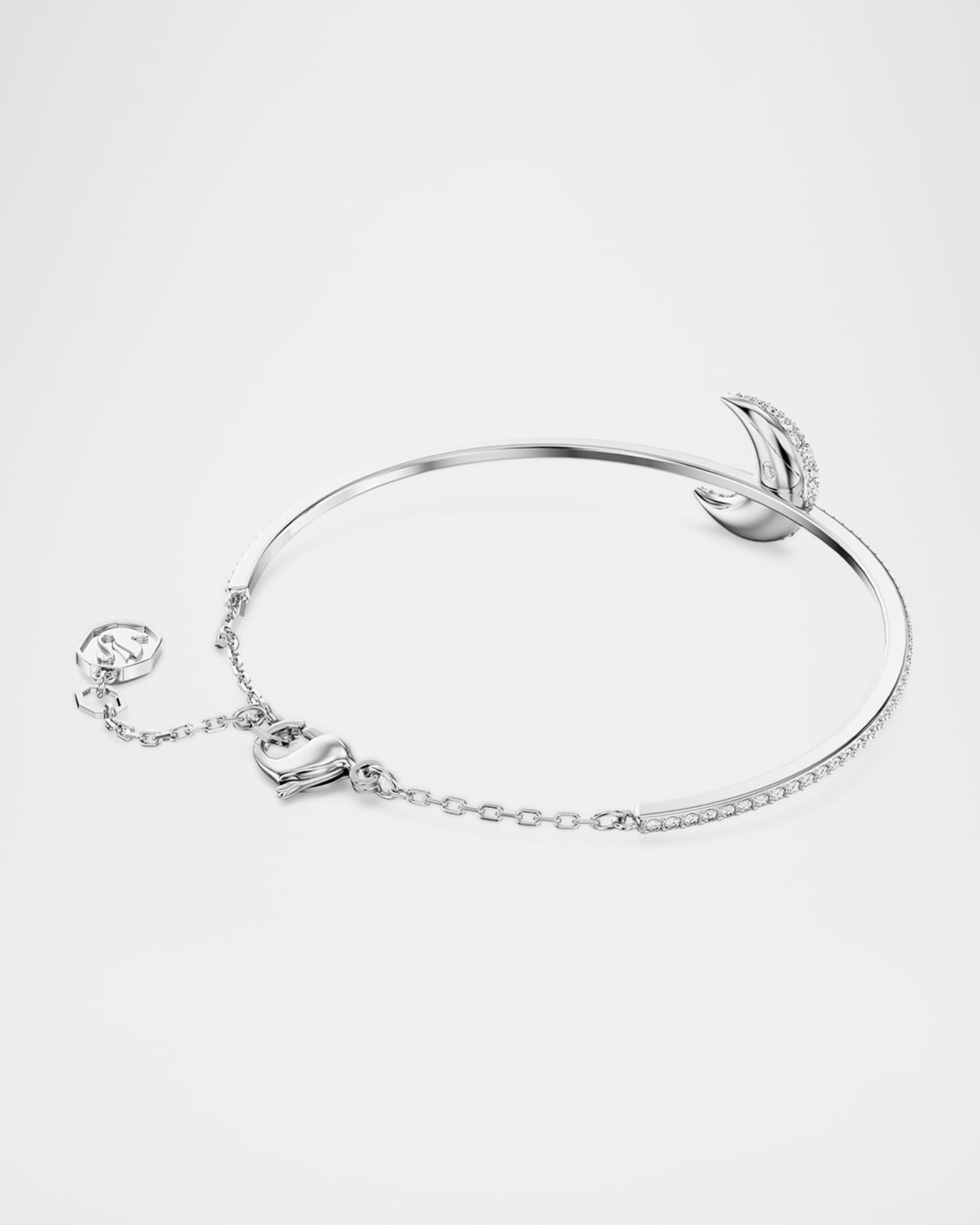 SWAROVSKI Luna Rhodium-Tone Crystal Pave Moon Bangle Bracelet | Neiman Marcus