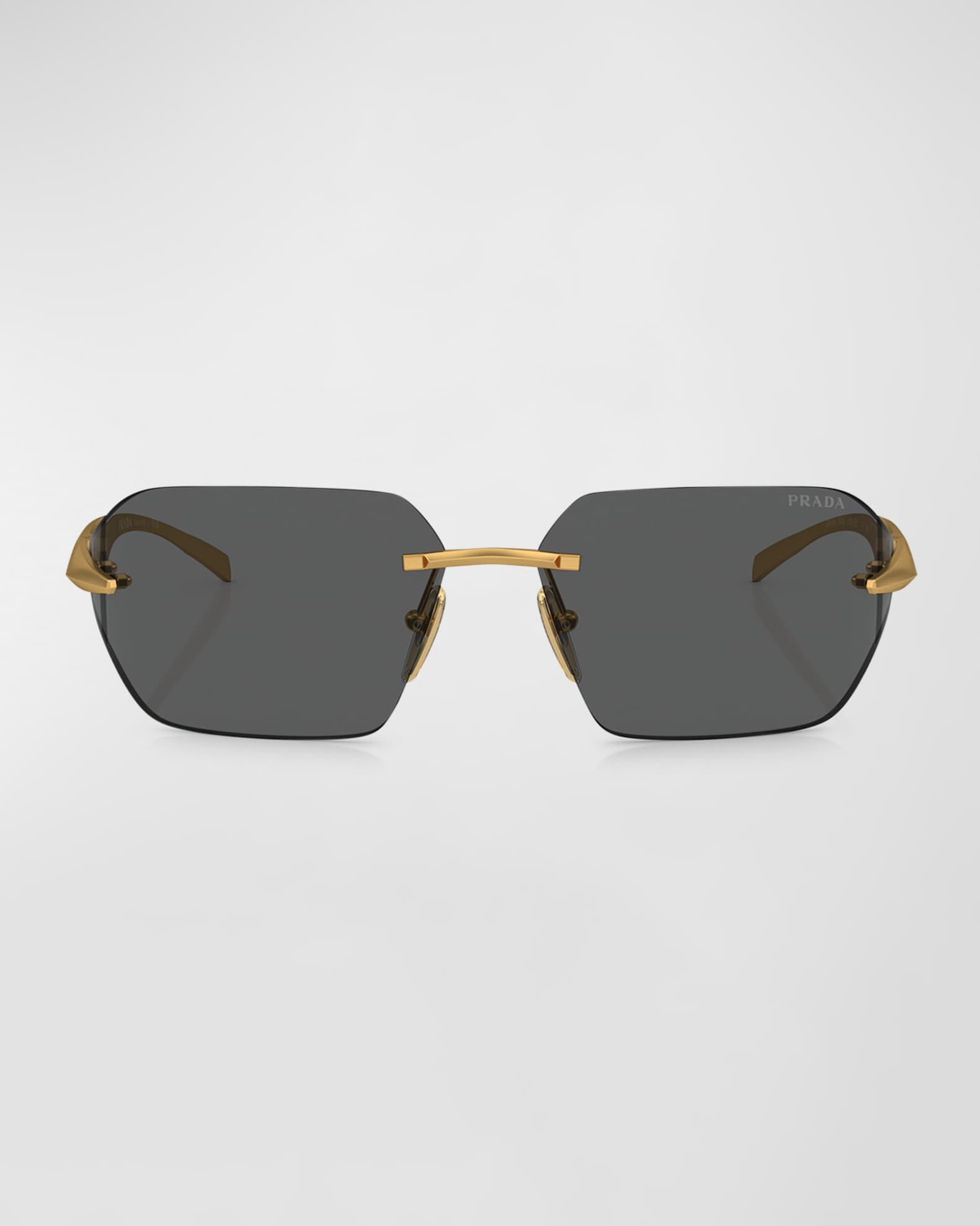 Prada Men's Rimless Gold-tone Wrap Sunglasses | Neiman Marcus