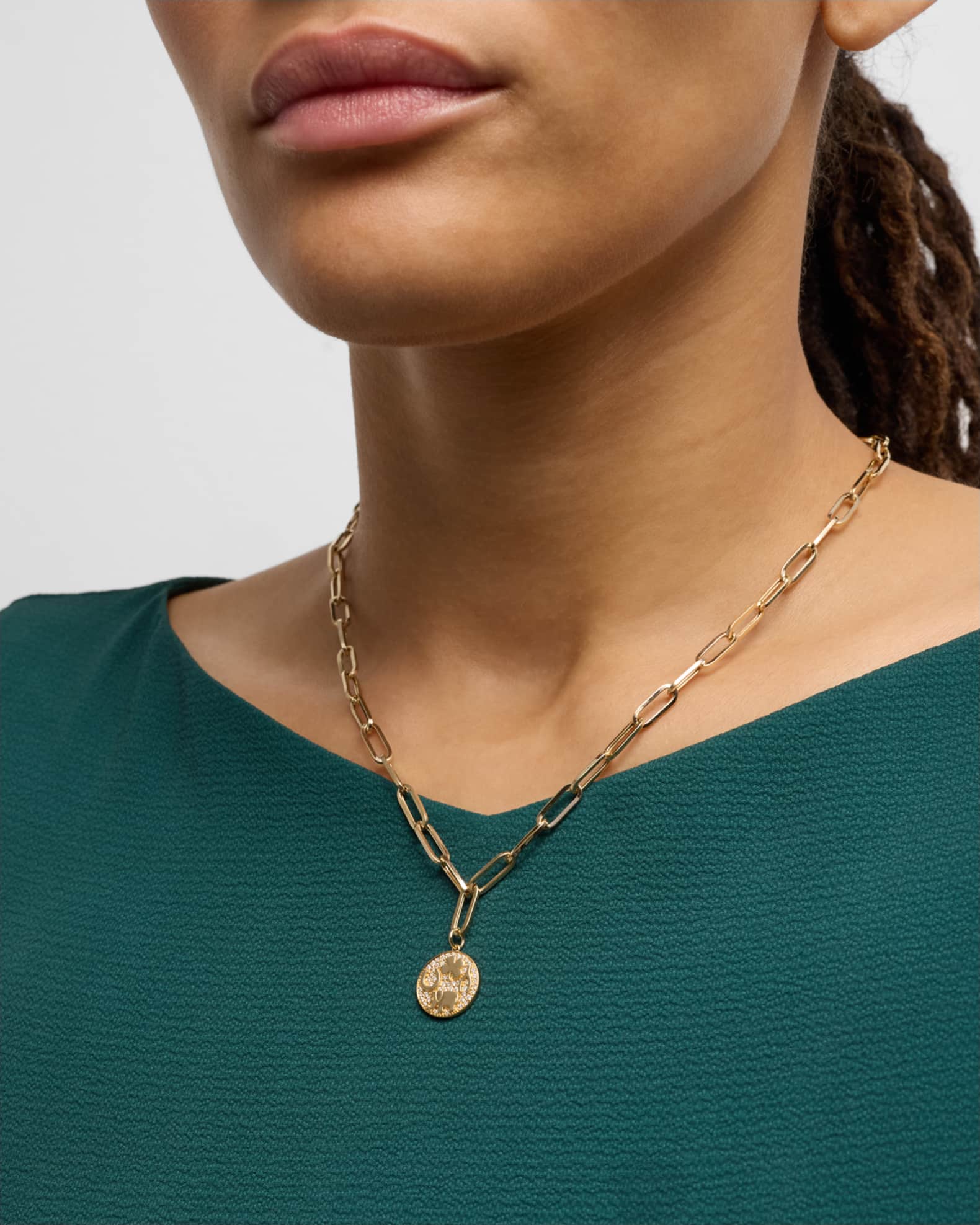 Sydney Evan 14K Luck Tableau Pave Medallion Necklace with Elongated ...