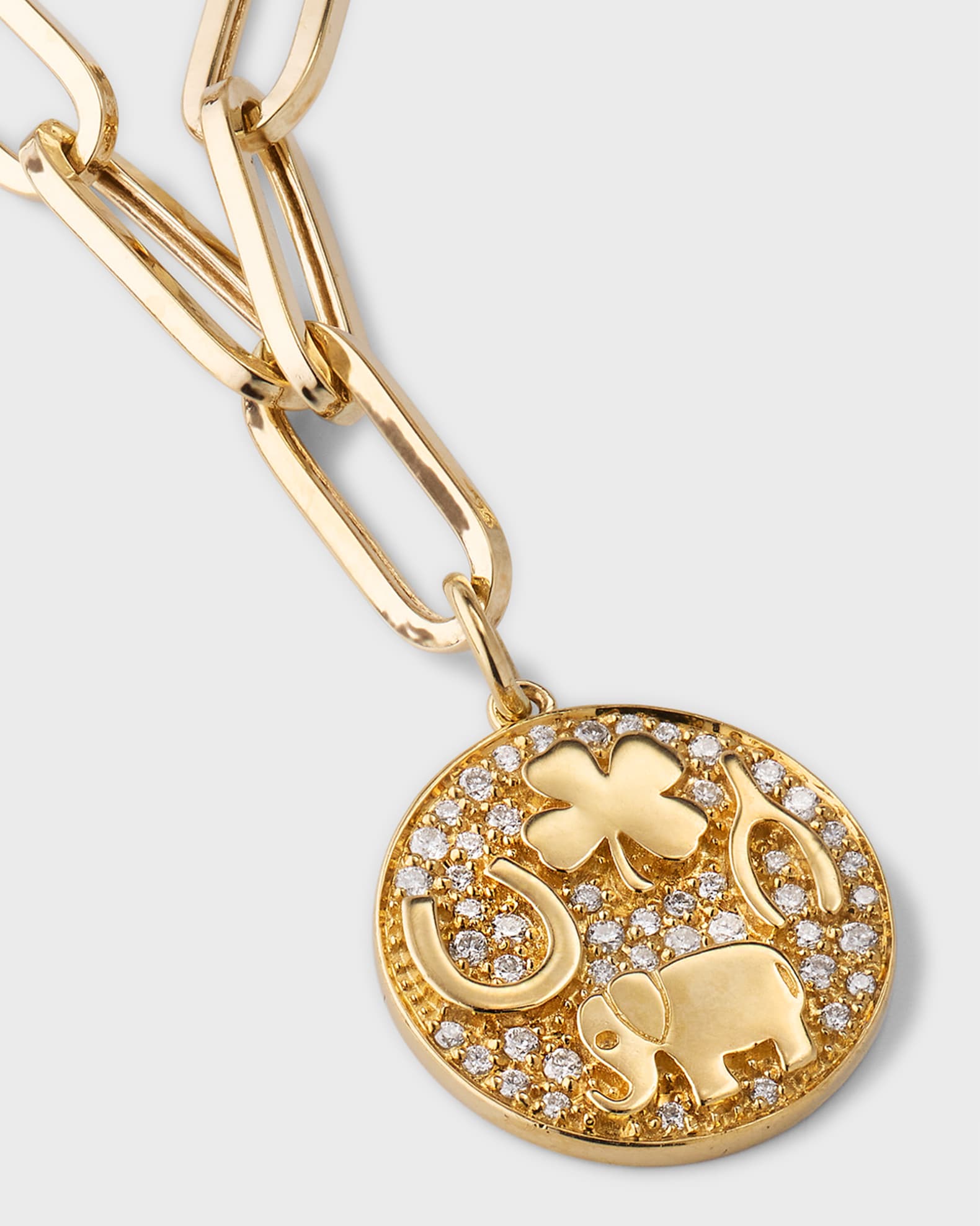 Sydney Evan 14K Luck Tableau Pave Medallion Necklace with Elongated ...